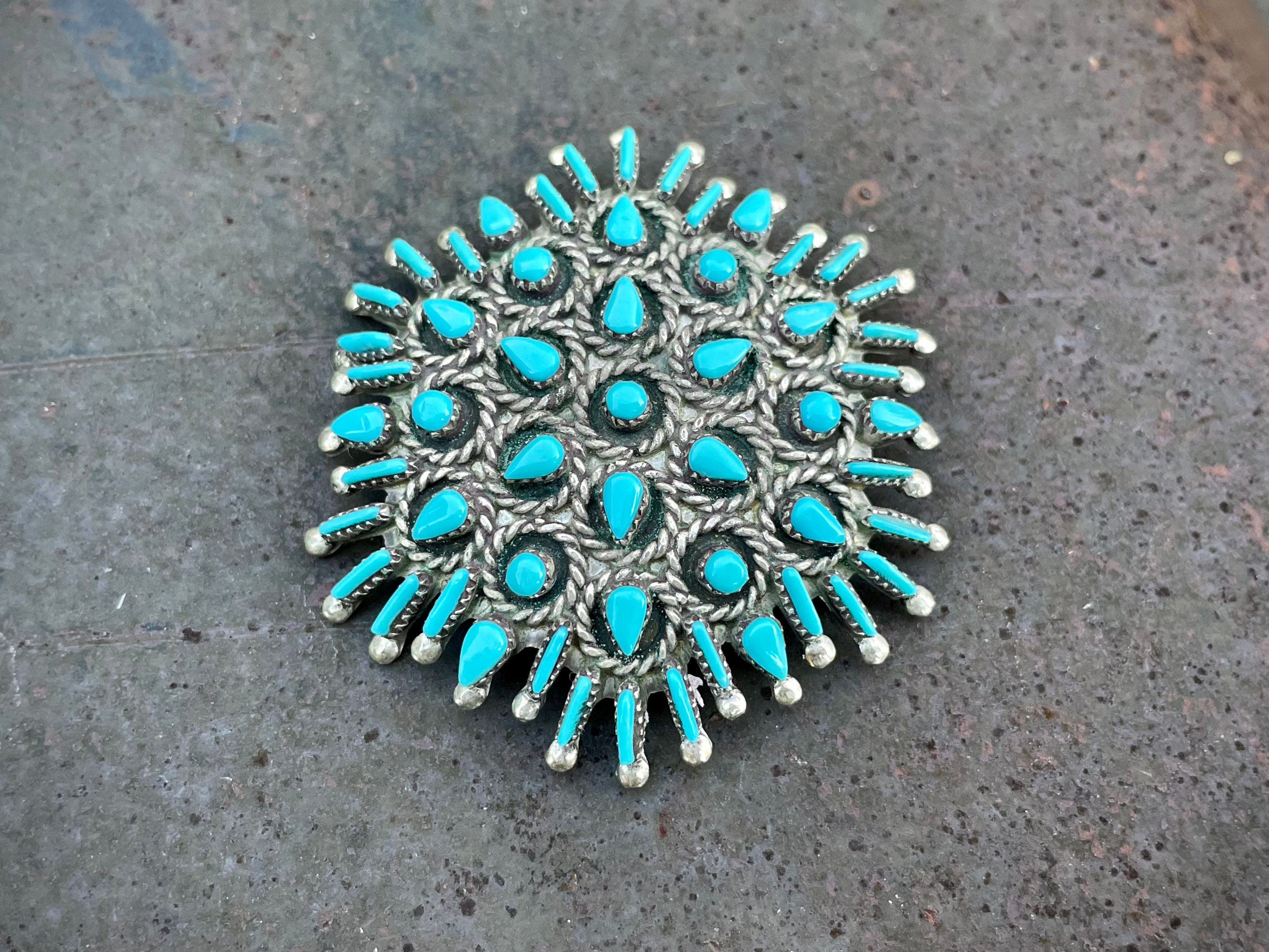 Vintage Turquoise Cluster Pendant Brooch Pin Petit Point Needlepoint ...