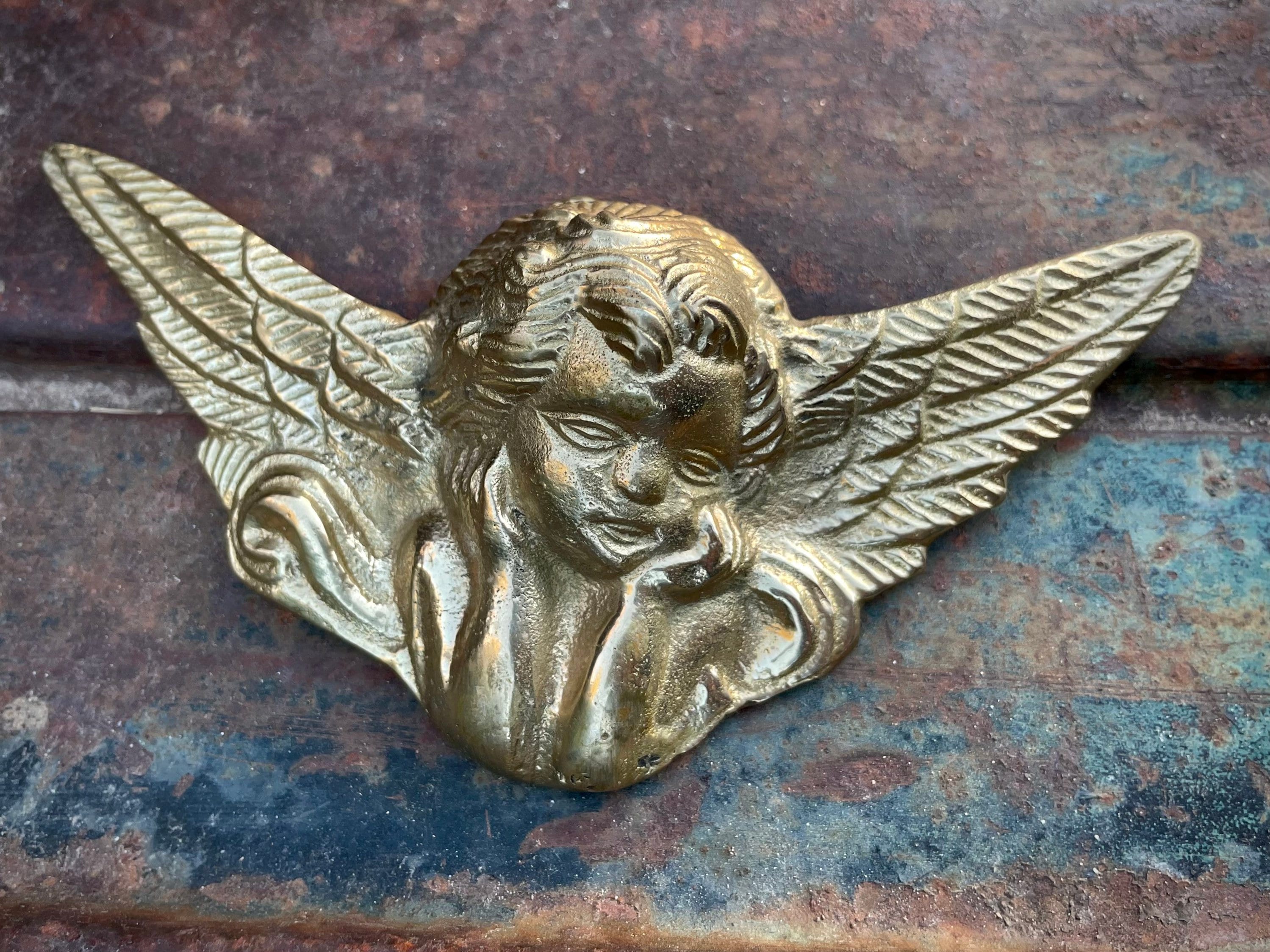 Small Brass Angel with Wings Wall Hanging, Bedroom Nursery Decoration ...