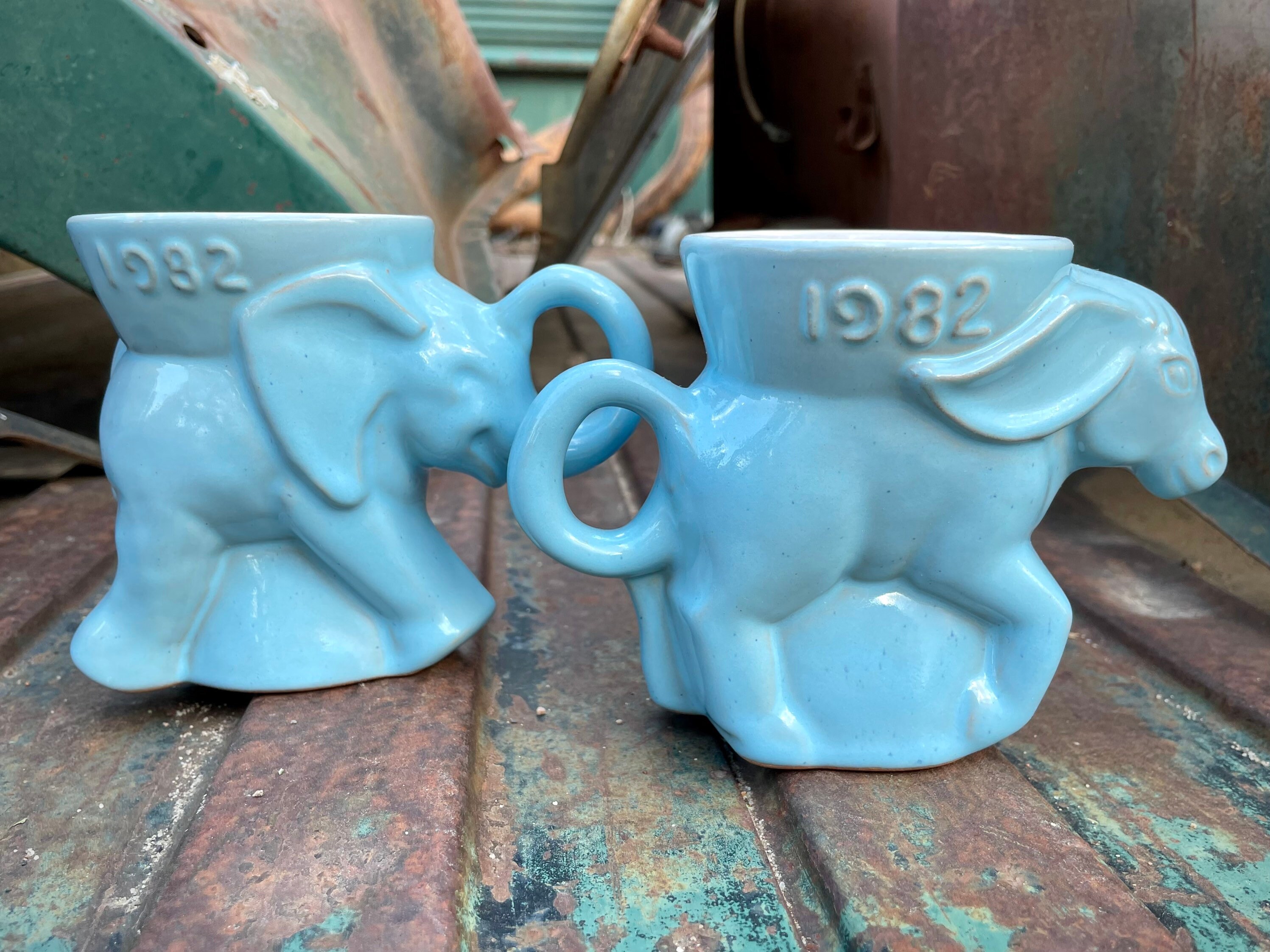 Choose One: 1982 Frankoma Pottery Blue Glaze Political Mug DEM Donkey ...