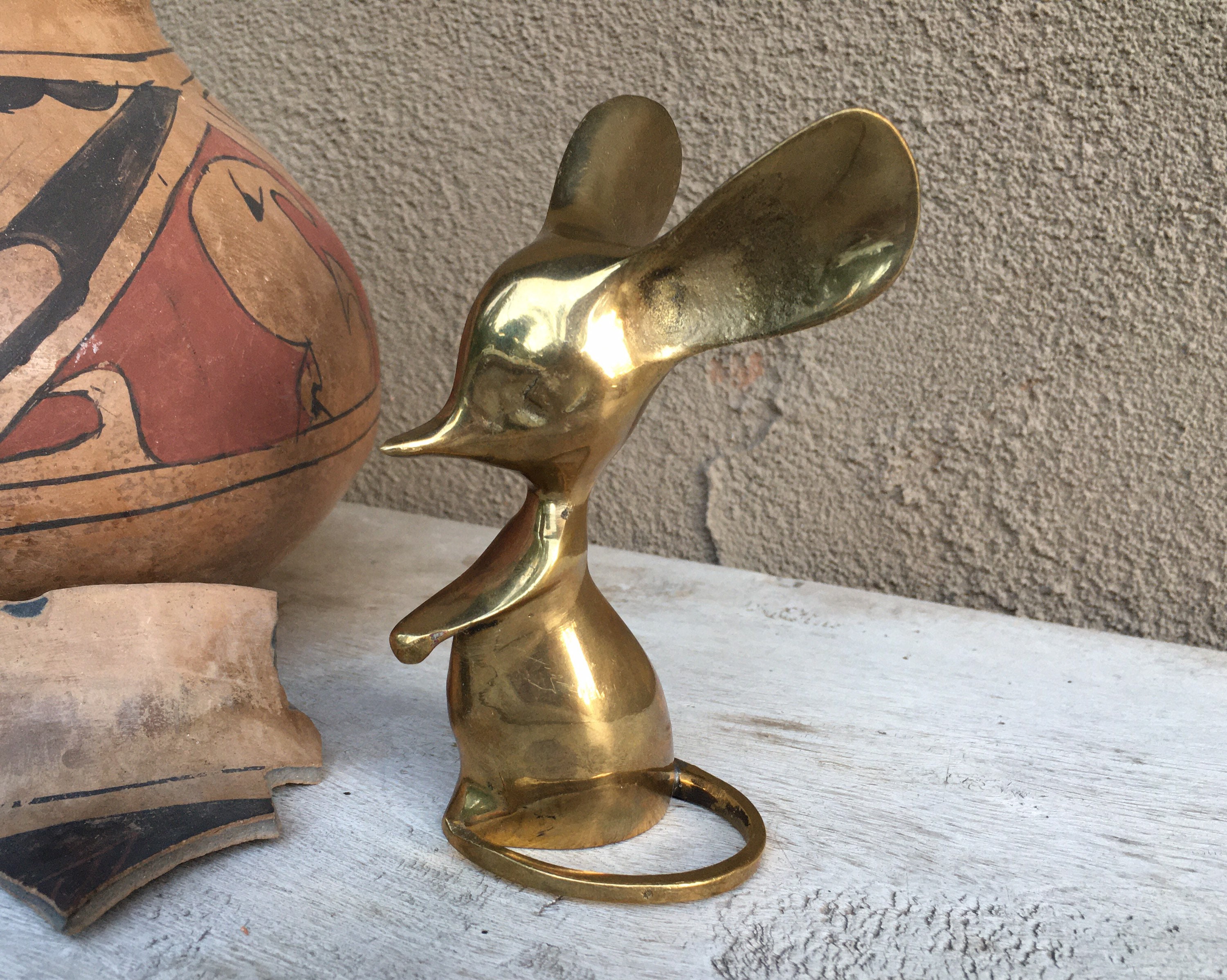 Mid Century Modern Solid Brass Mouse with Big Ears Curled Tail Figurine ...