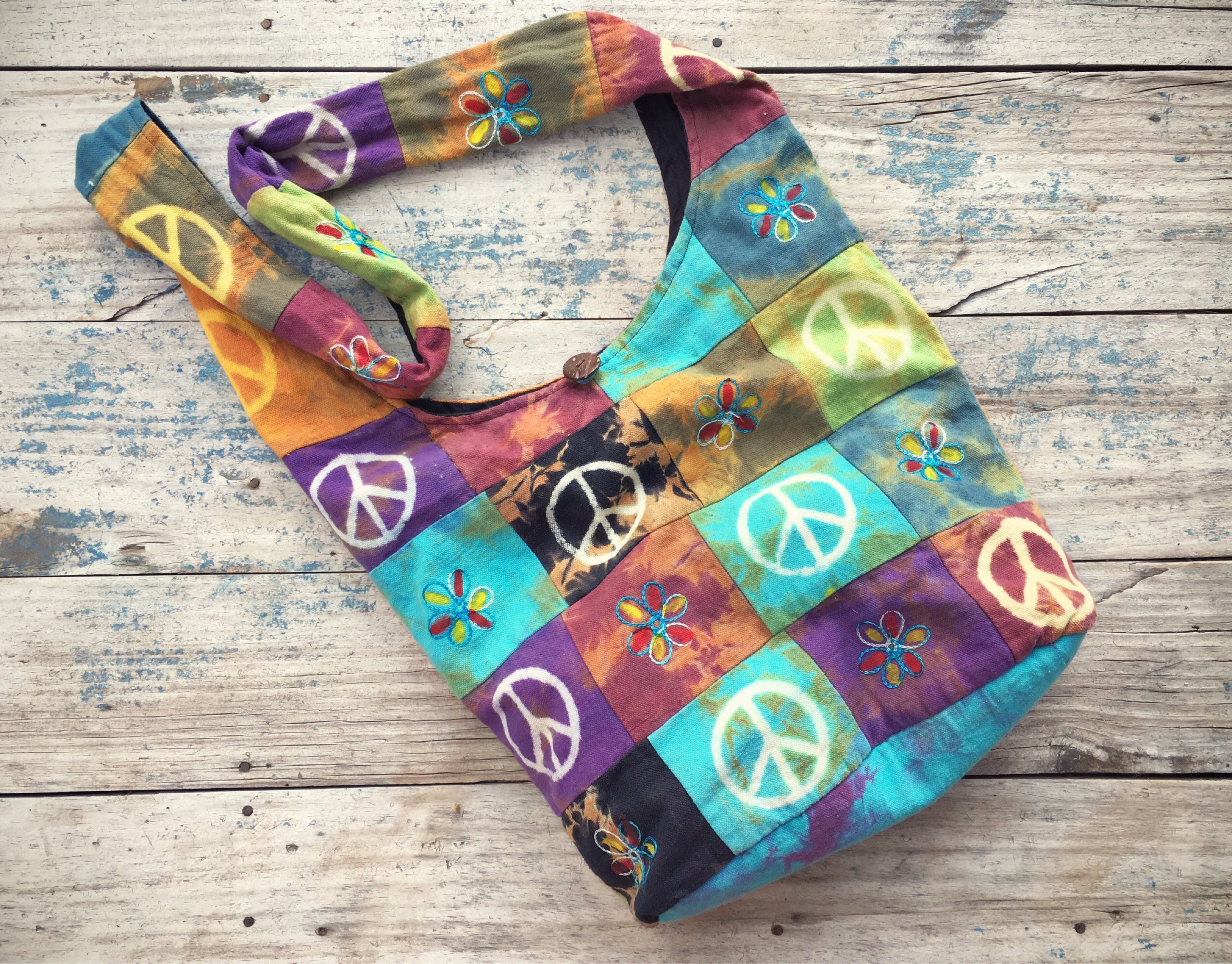 Vintage peace sign shoulder bag in turquoise purple ethnic cross body ...