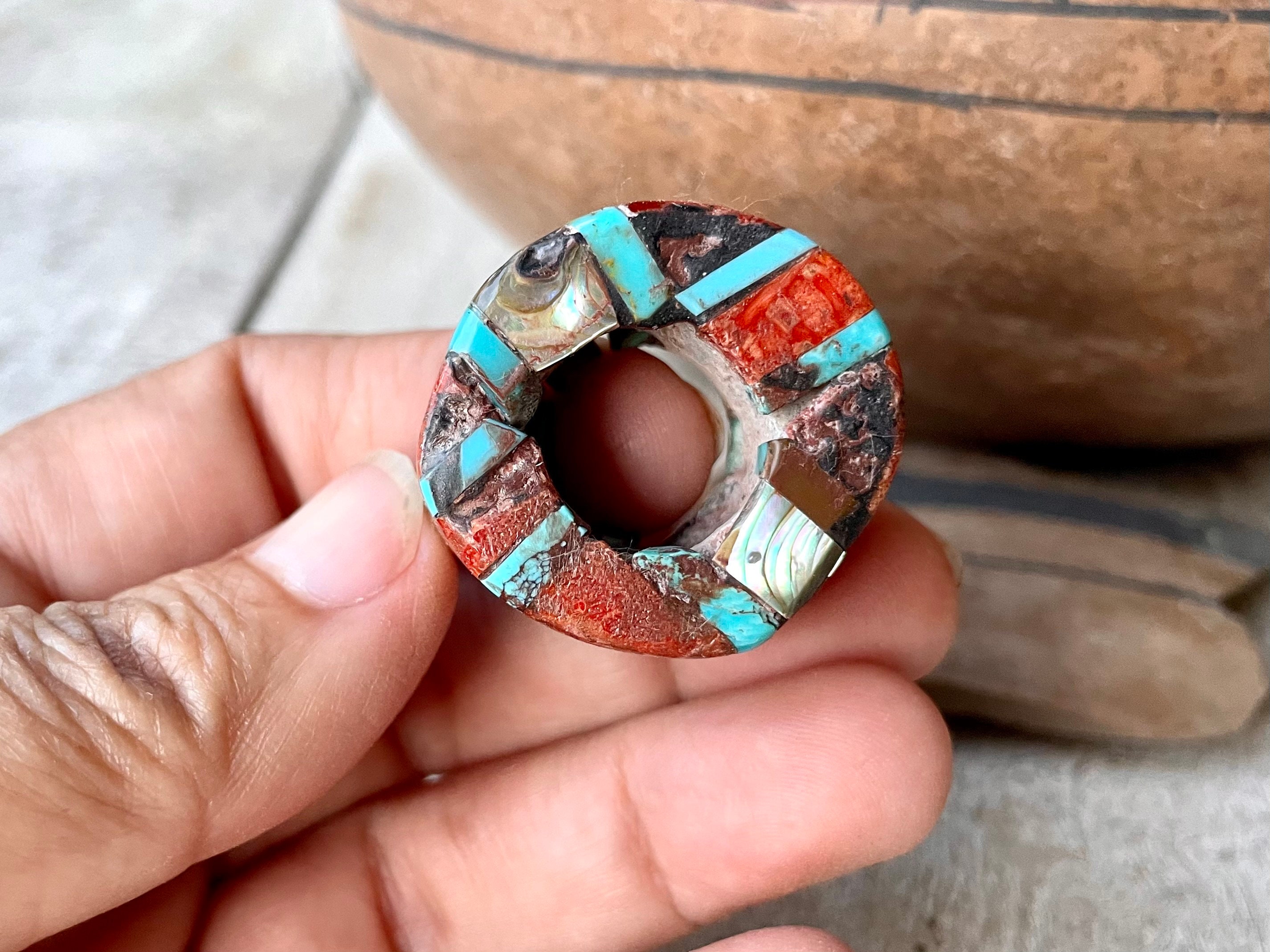 Vintage Turquoise and Shell Inlay on Antler Round Pendant for Necklace ...