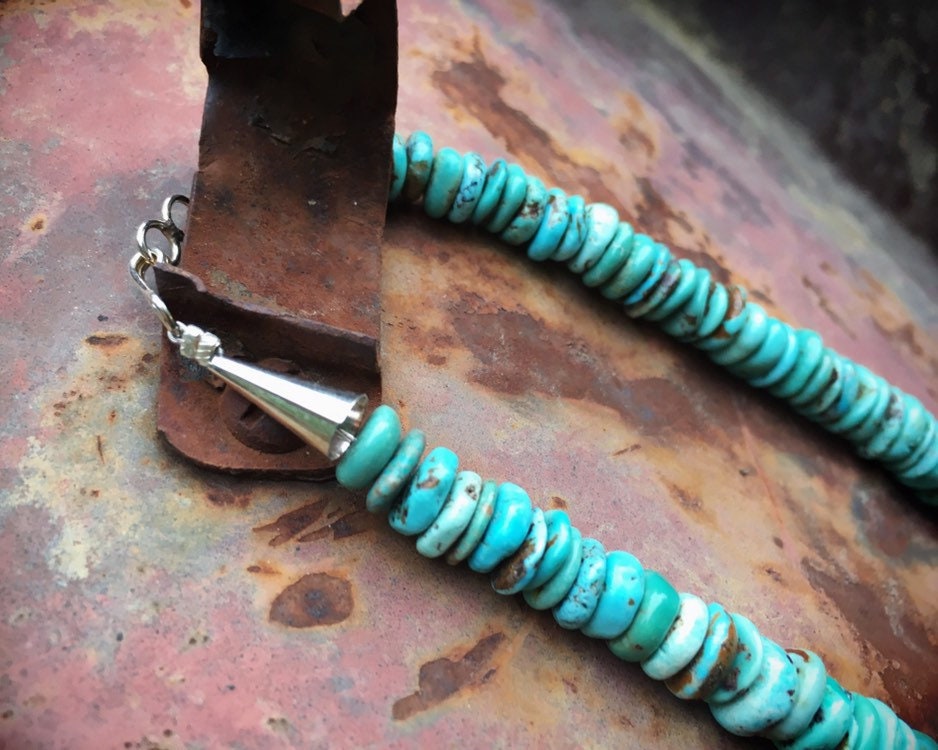 Chunky Turquoise Bead Disc Nugget Necklace for Women, Native American ...