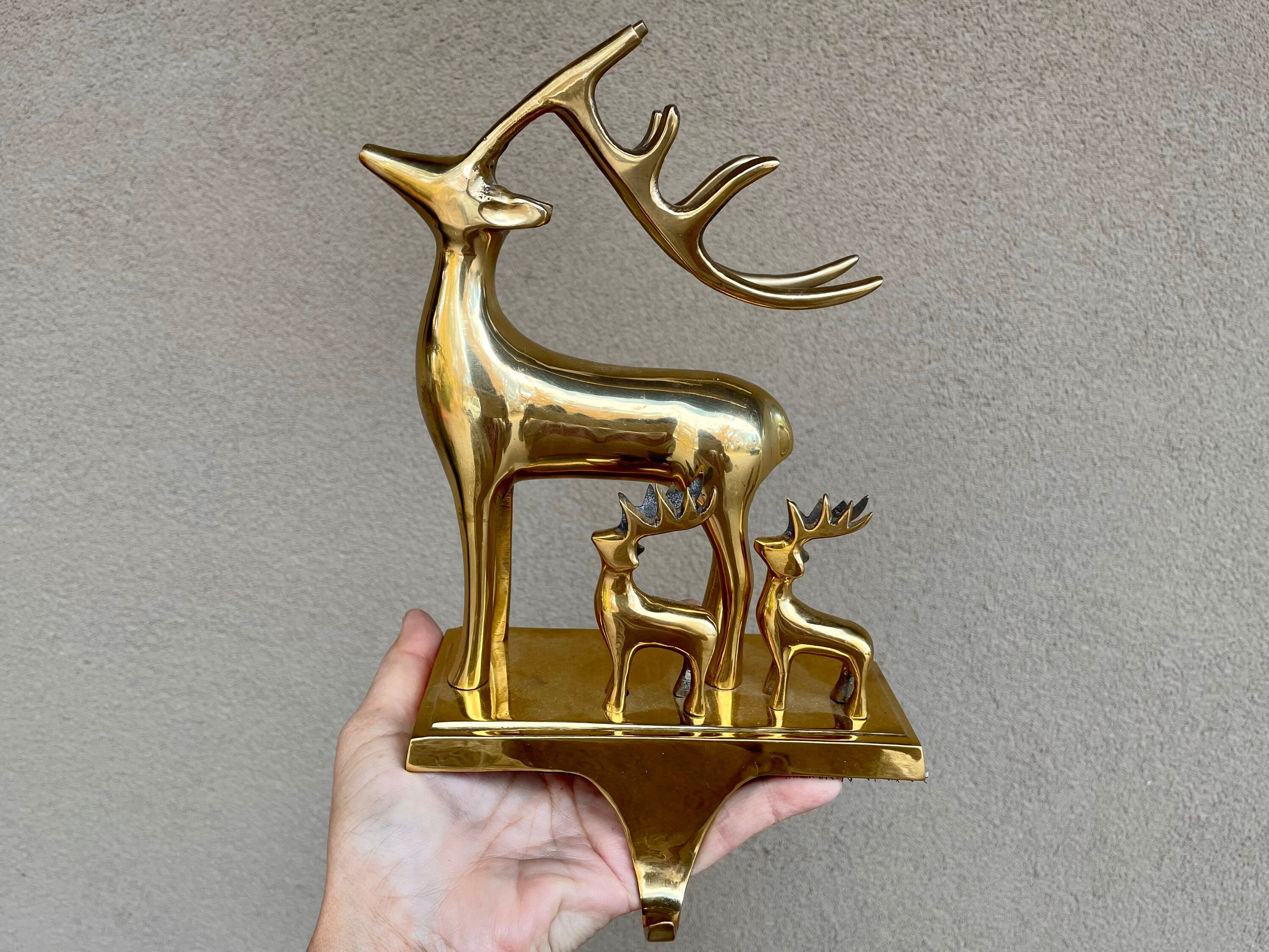 Two Vintage Heavy Brass Stocking Holders Reindeer (Mismatched), Gold ...