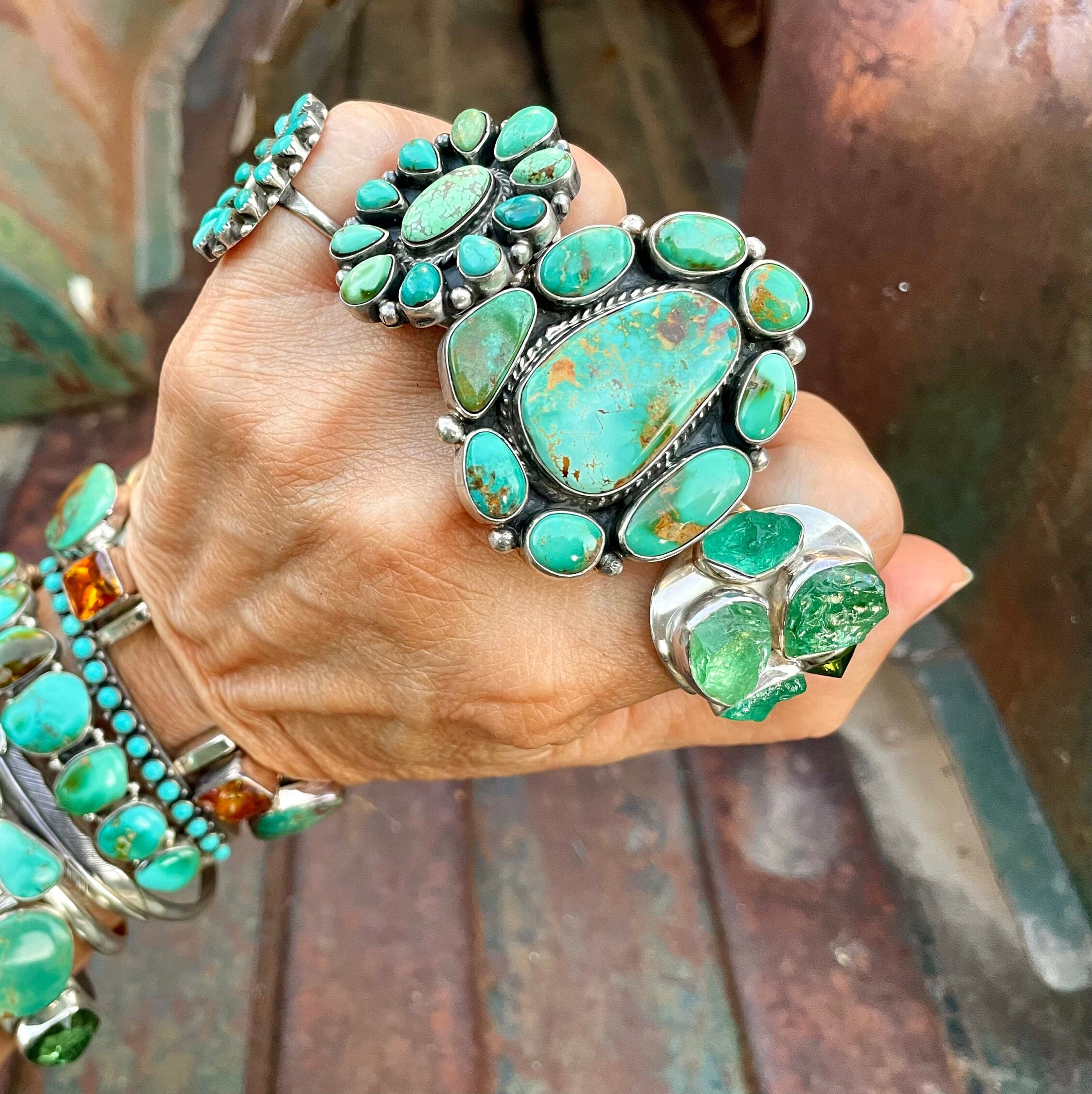 Vintage Navajo Bobby Johnson Turquoise Cluster Ring Approx Size 8.5 ...