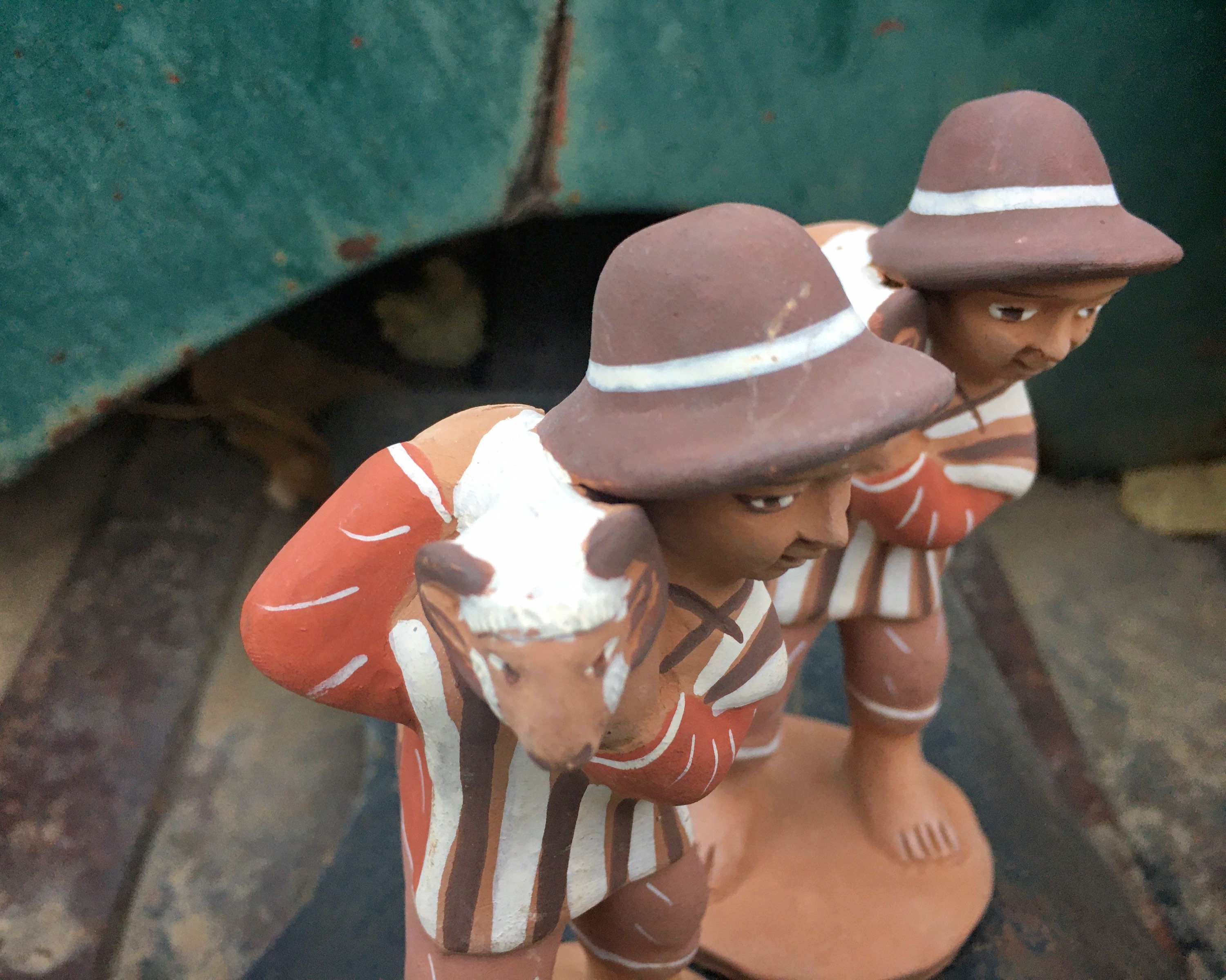 Vintage Peruvian Pottery of Shepherds Carrying Sheep, Southwestern ...