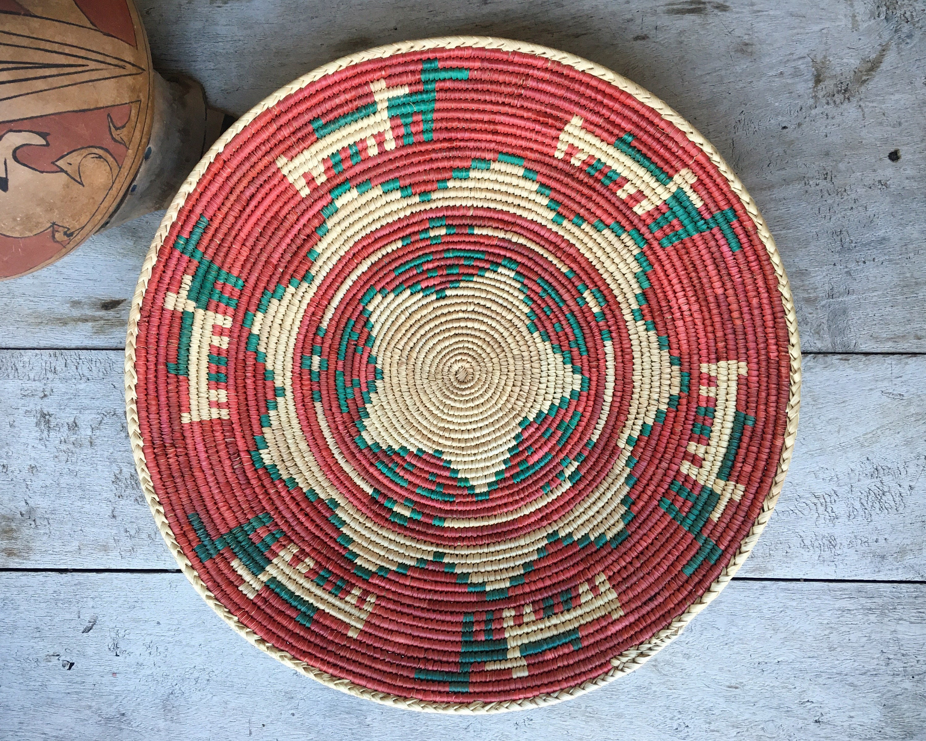 Shallow Basket in Rusty Ochre and Teal, Southwestern Home Decor ...