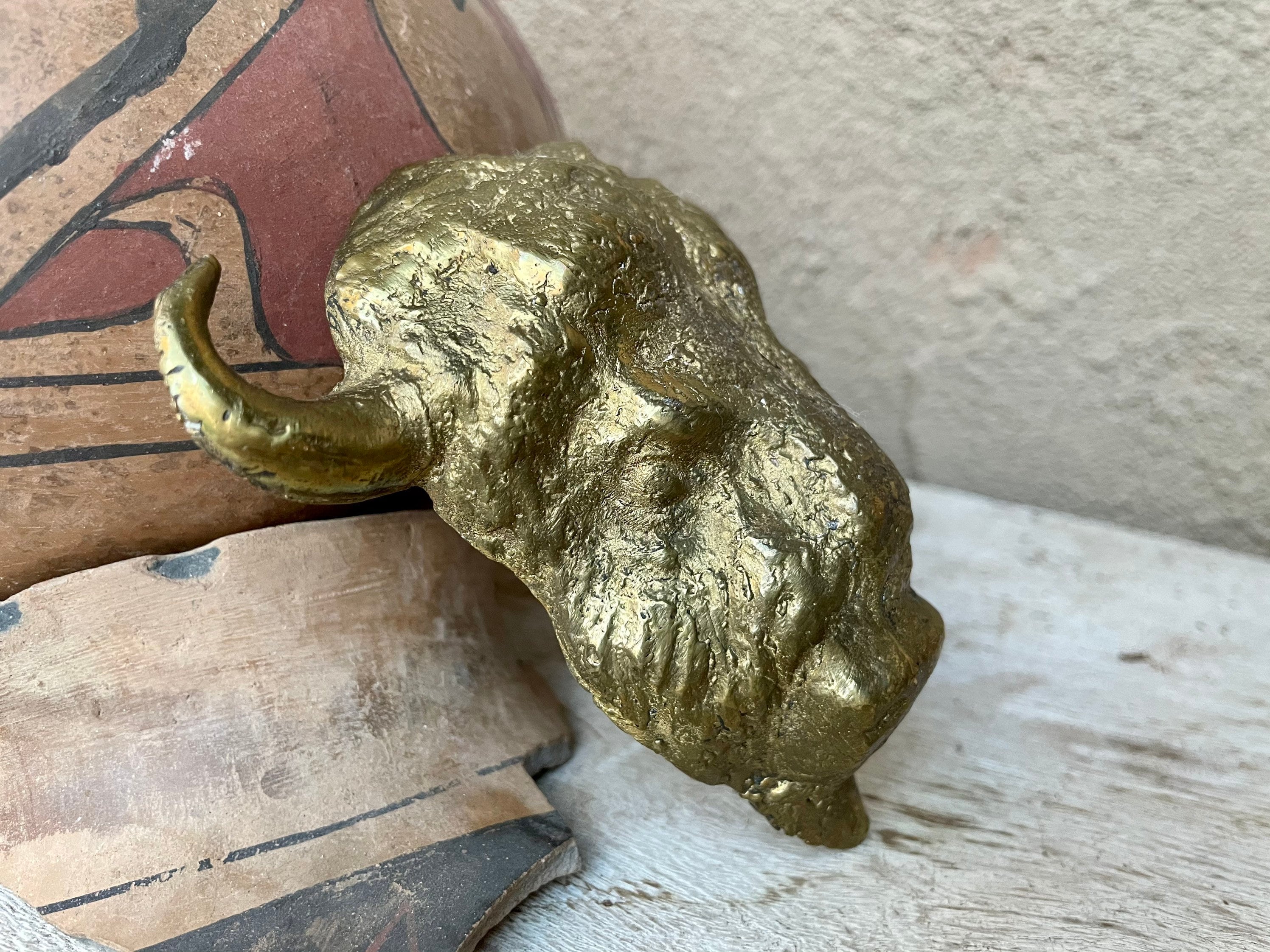 Vintage Heavy Brass Bison Buffalo Head Wall Ornament Hanger ...