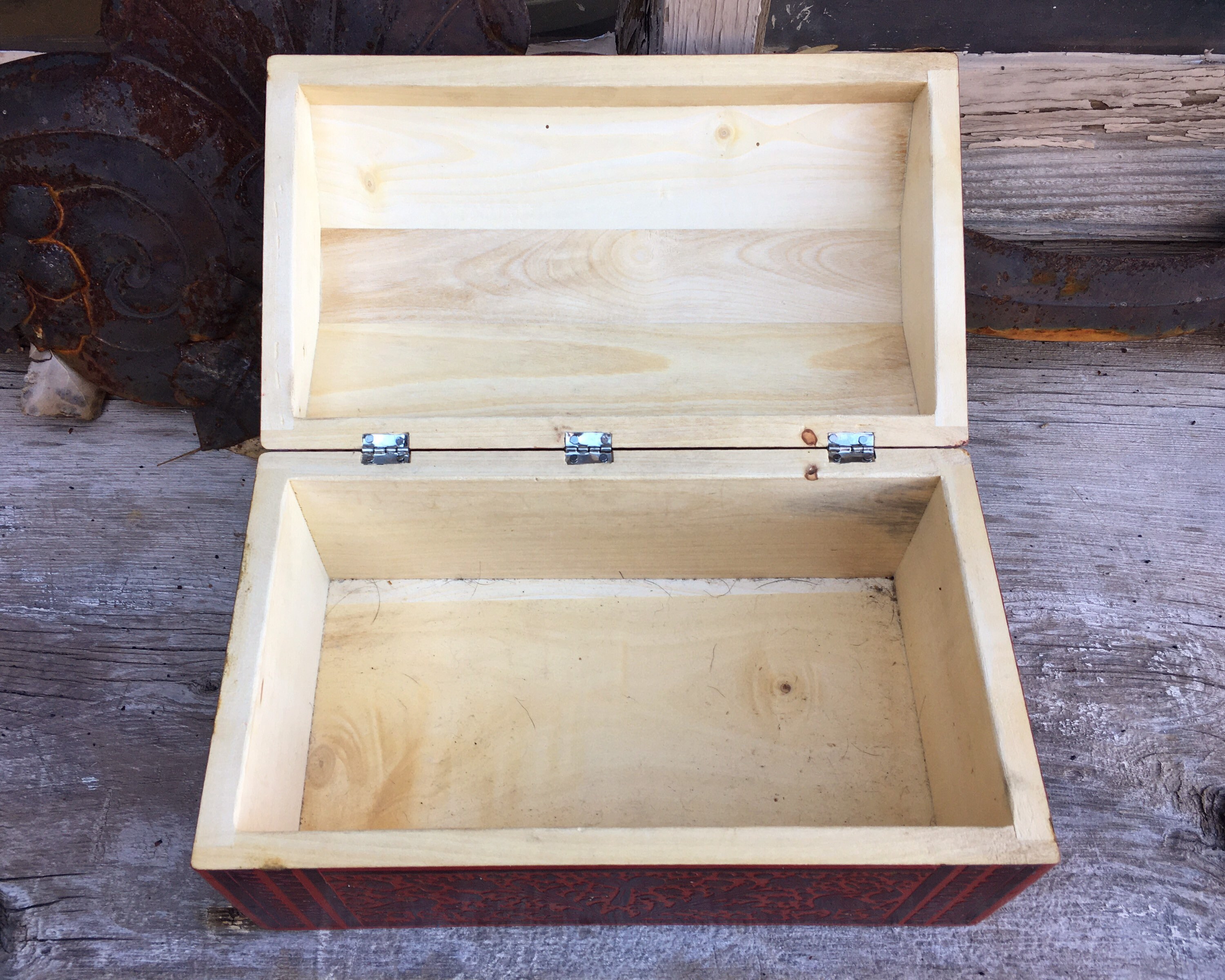 Vintage Mexican Red Lacquer Painted Wood Box with Flowers and Birds ...