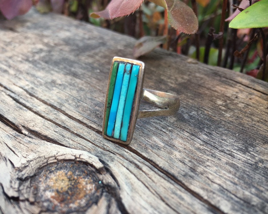 Vintage Cornrow Inlay Turquoise Ring for Women Size 6.5 Native American ...