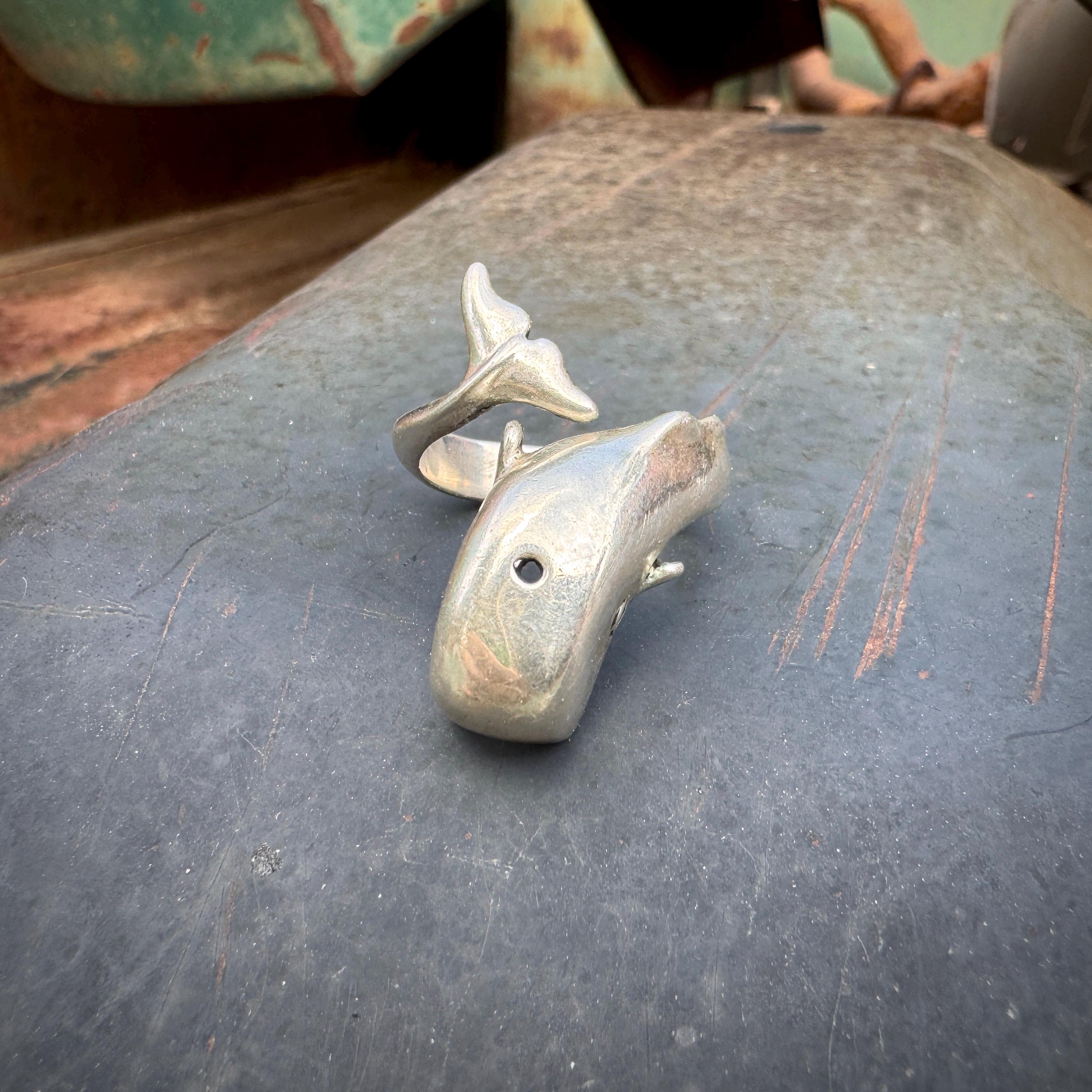 Vintage Sterling Silver Whale Ring Approx Size 10, Wraparound Style ...
