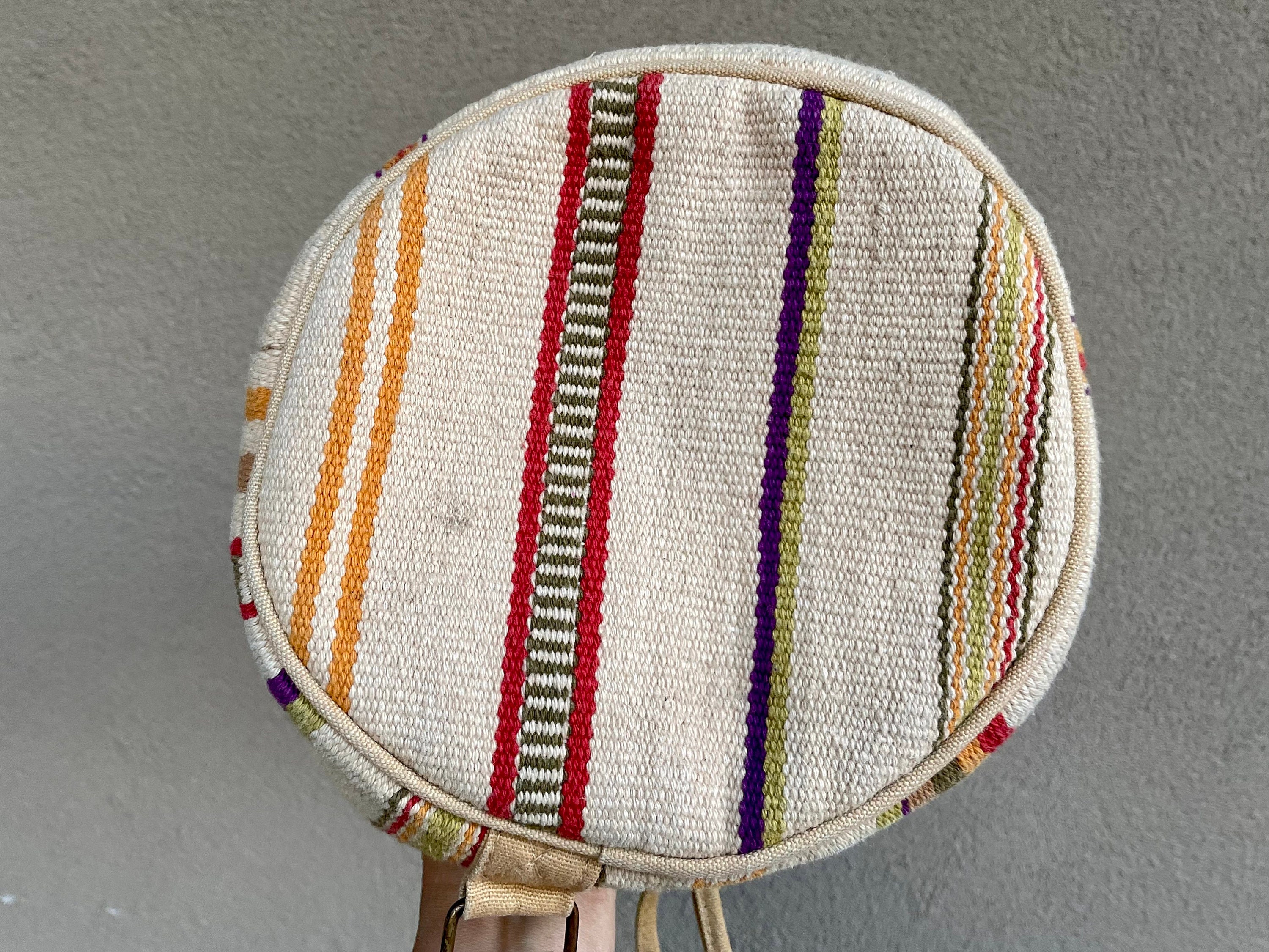 Vintage Woven Fabric Bucket Bag Ruck Sack Beige with Southwestern ...