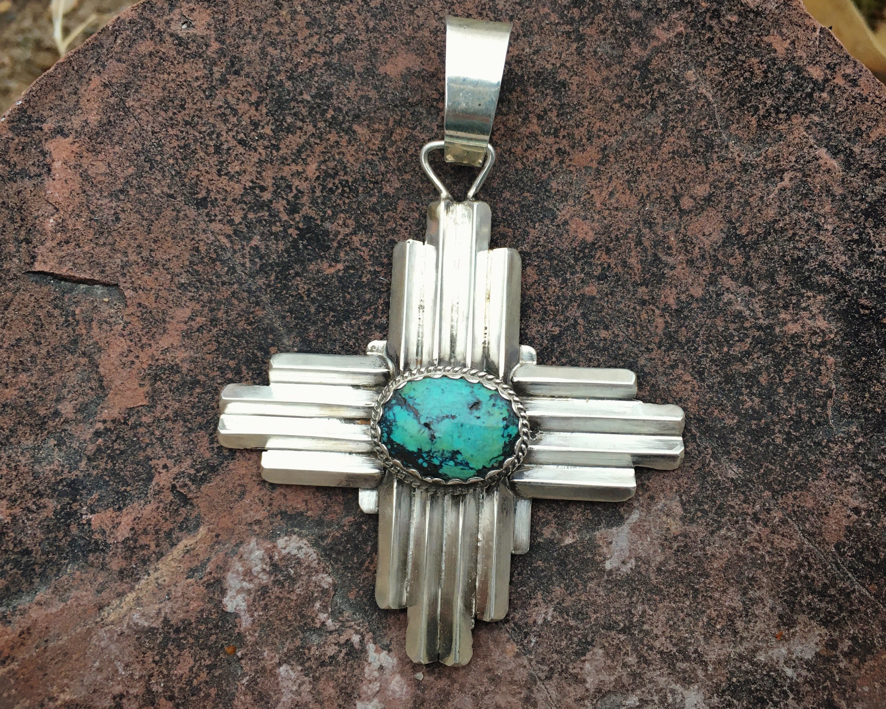 Sterling Silver and Turquoise Zia Pendant for Necklace, Native America ...