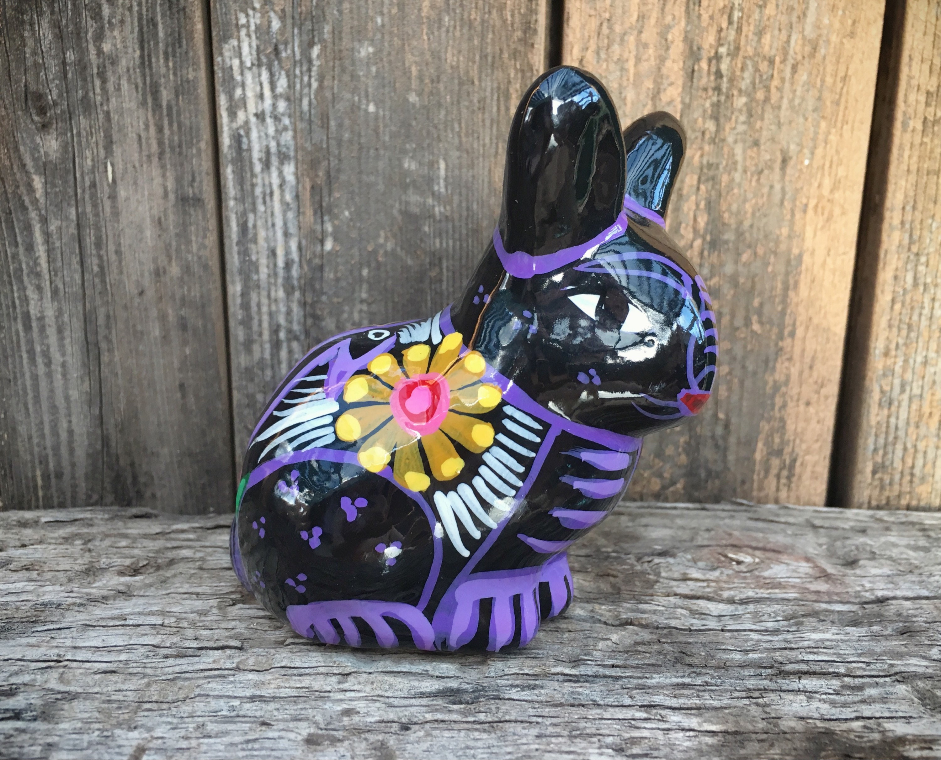 Mexican Pottery Bunny Figurine Colorful Folk Art, Ceramic Rabbit Lover ...