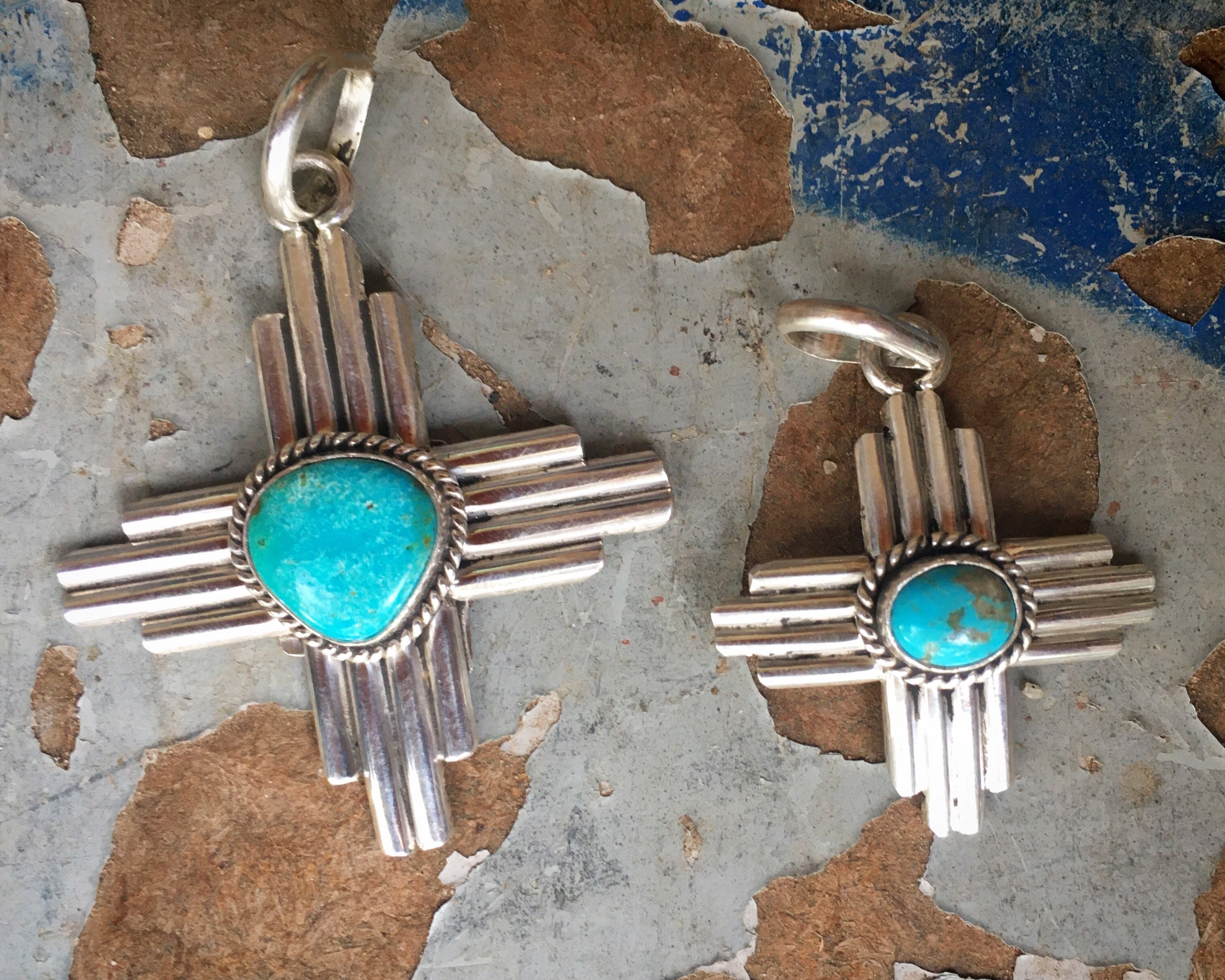 Sterling Silver and Turquoise Zia Pendant for Necklace, Native America ...