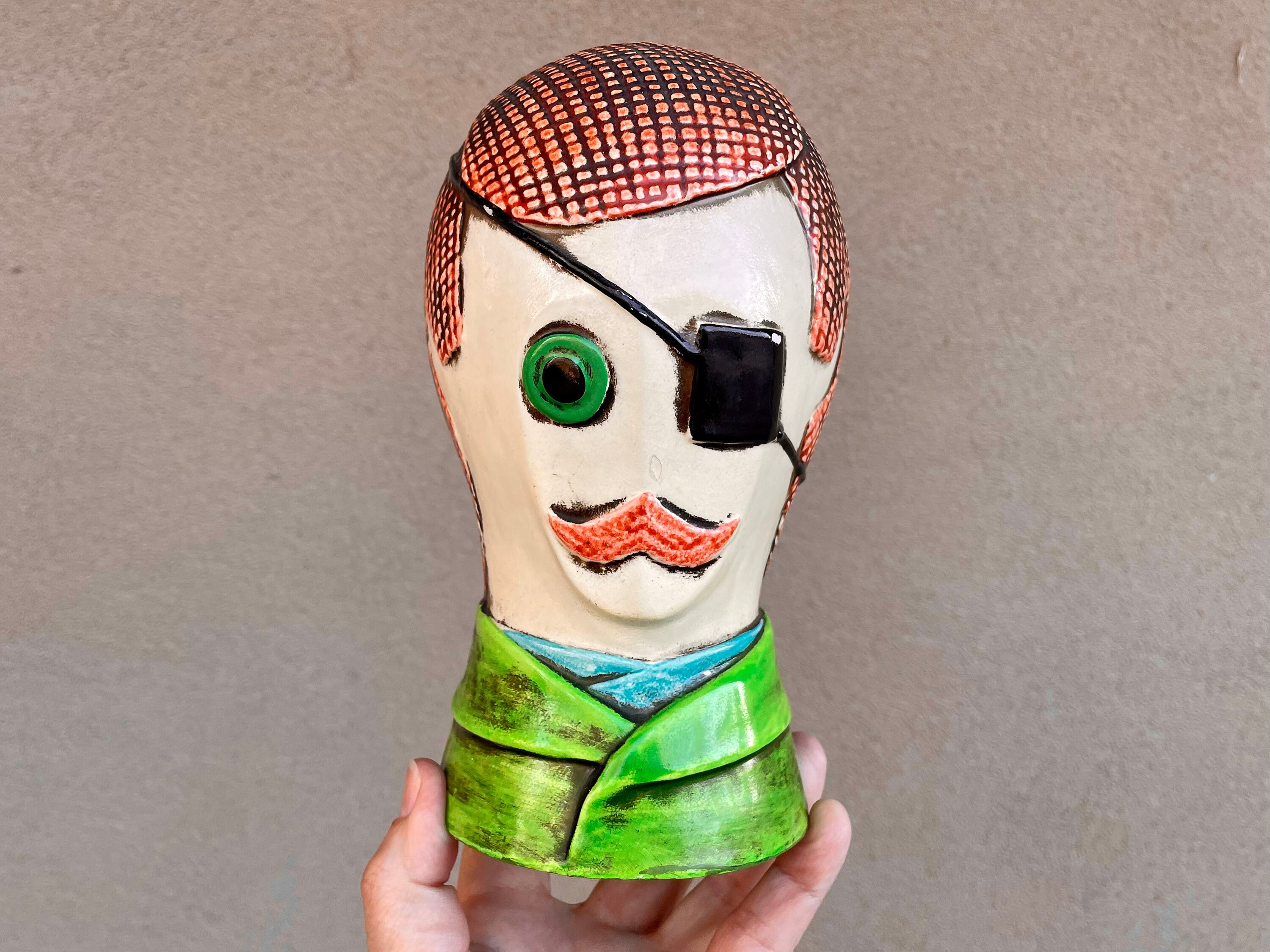 1970s Man with Eye Patch Ceramic Coin Bank, Made in Japan, Weird Gift ...