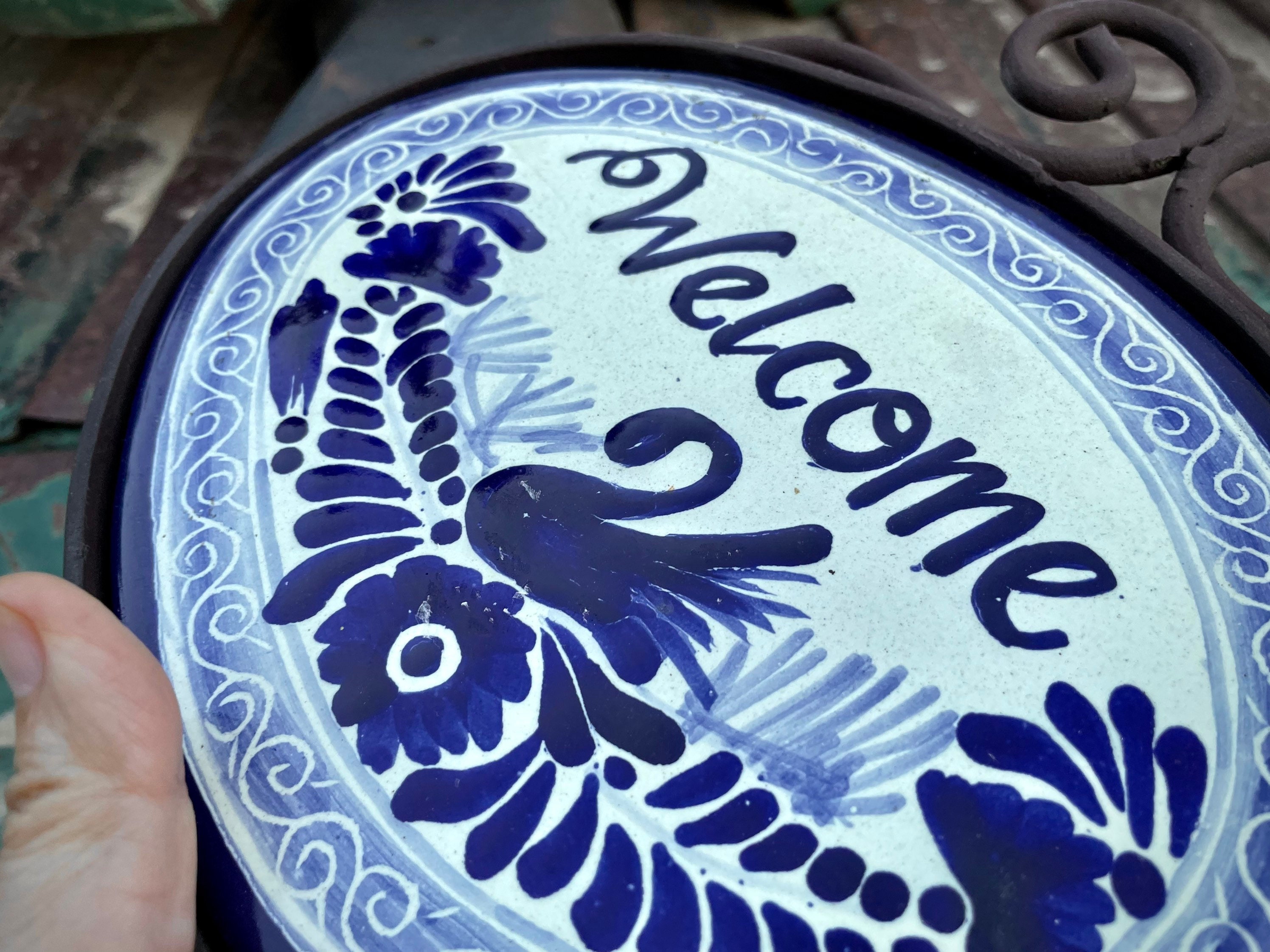Vintage Welcome Talavera Pottery in Iron Frame Wall Hanging, House ...