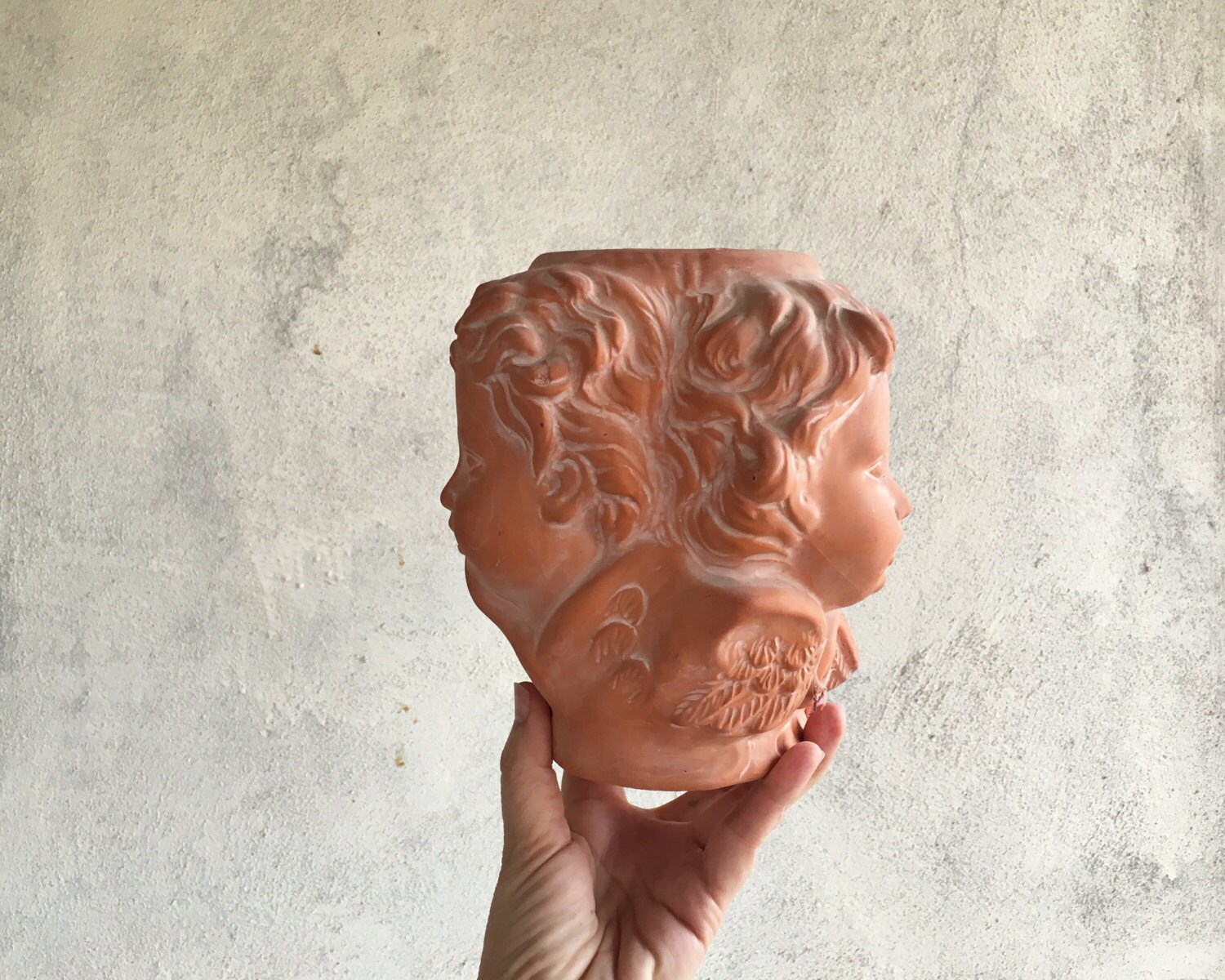 Vintage angel terracotta planter, Italian pottery cherub vase, rustic ...