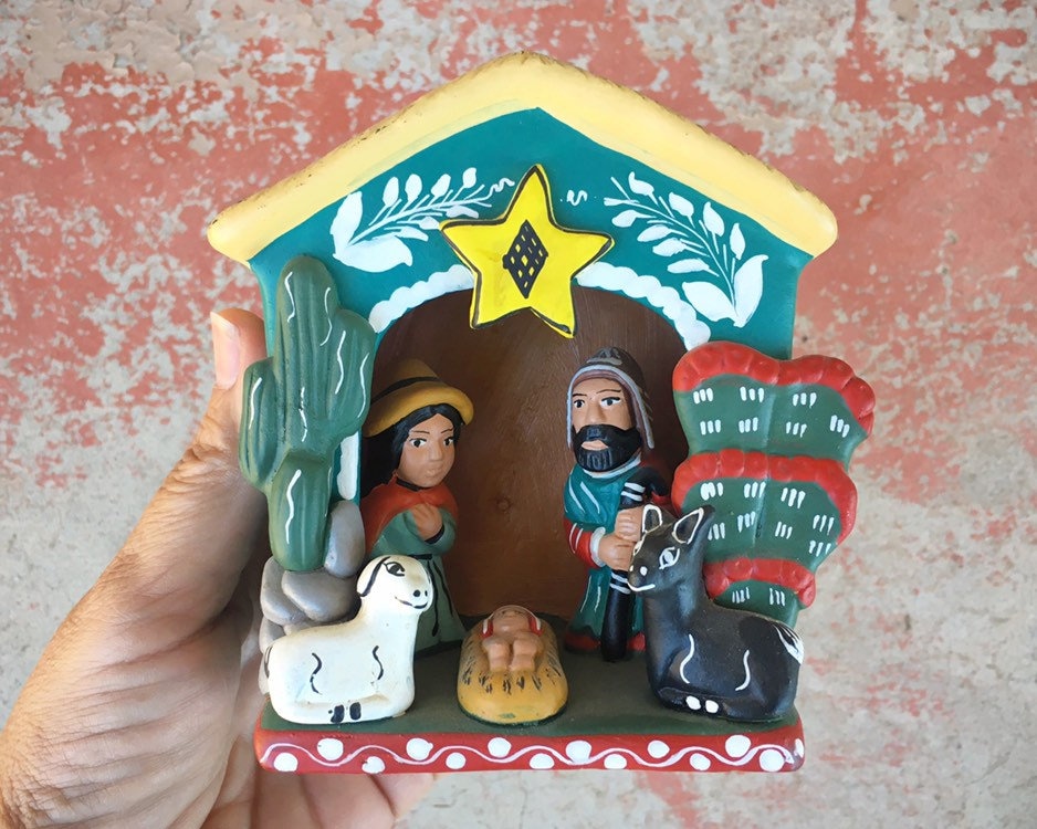Peruvian Pottery Folk Art Nativity Scene in Manger Baby Jesus ...