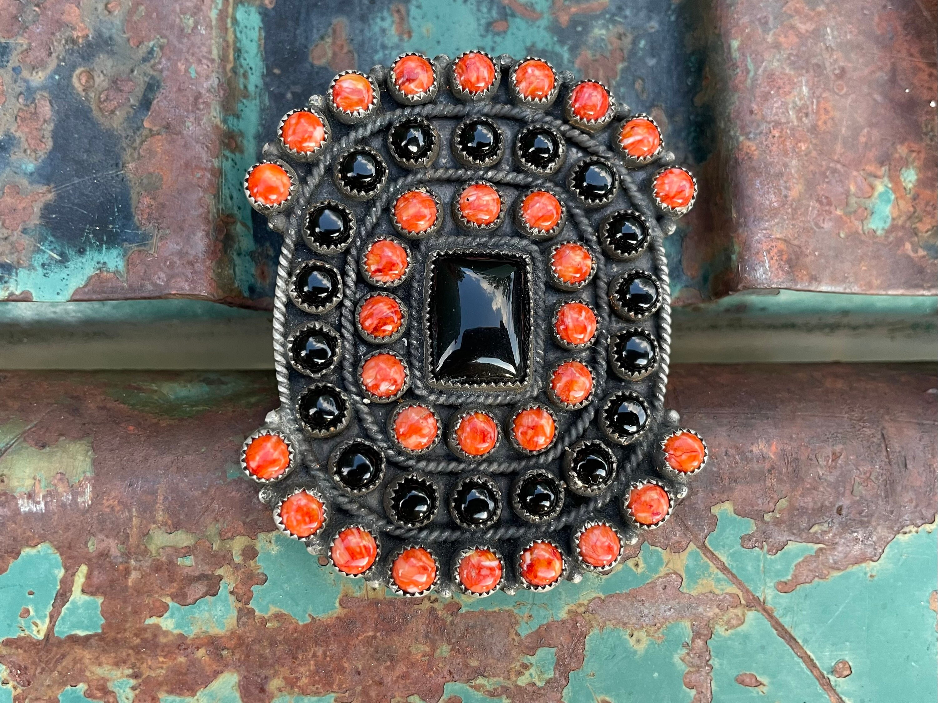 Huge 36g Black Onyx Red-Orange Spiny Oyster Ring Size 9, Navajo Devin ...