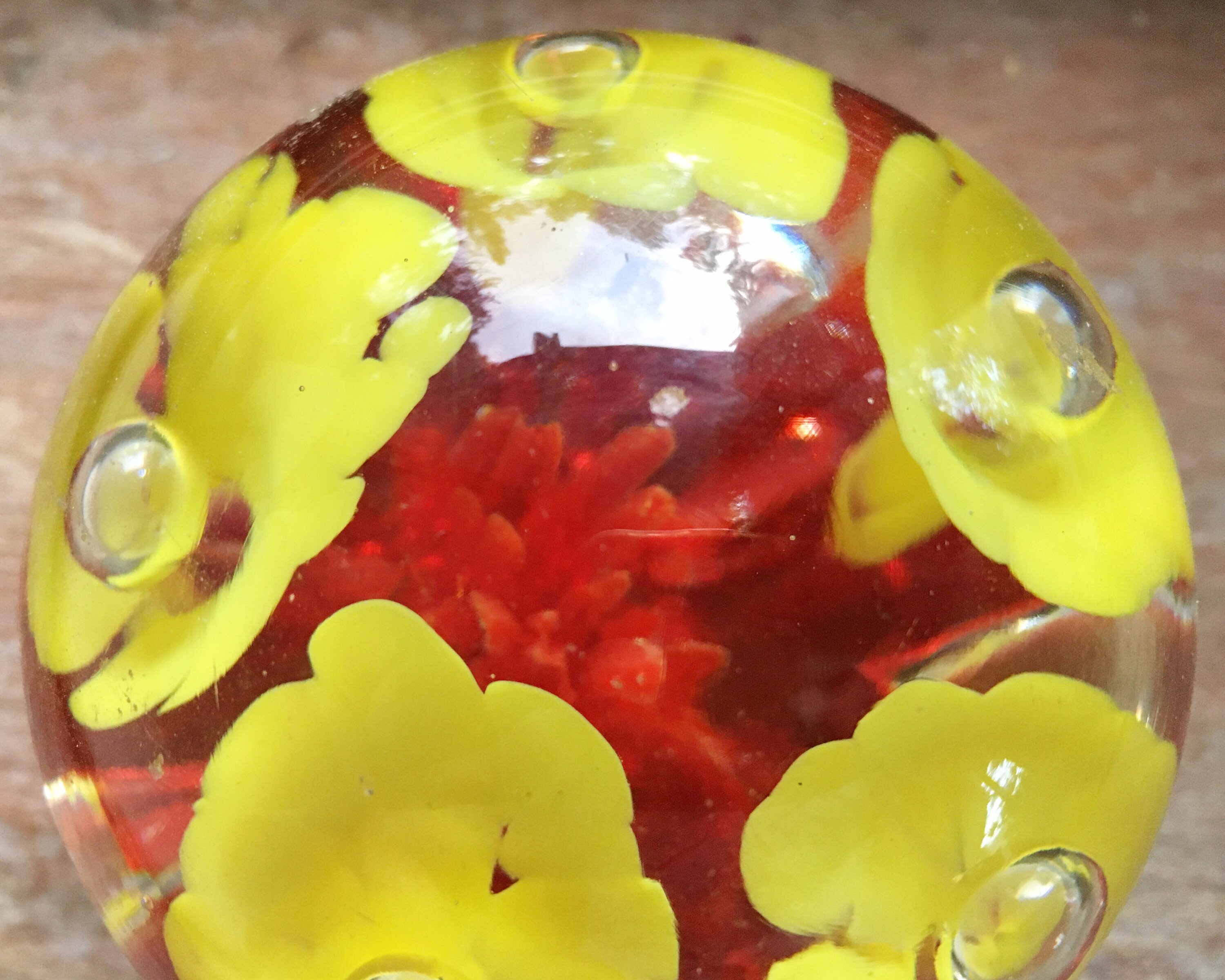 Vintage St. Clair Art Glass Paperweight Yellow Flower Orange Background ...