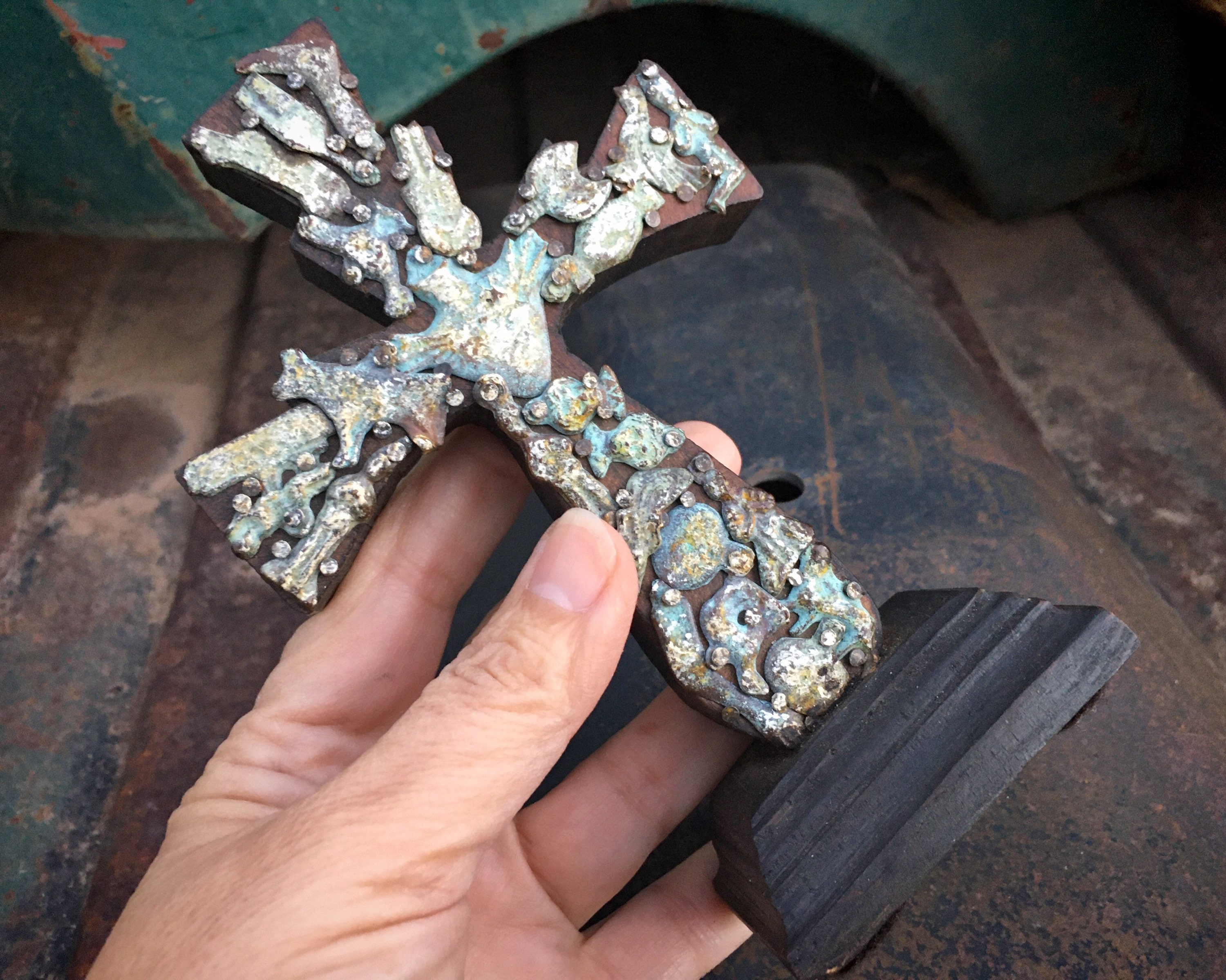 Small Mexican Milagro Cross on Stand with Miracle Art Religious Medals ...