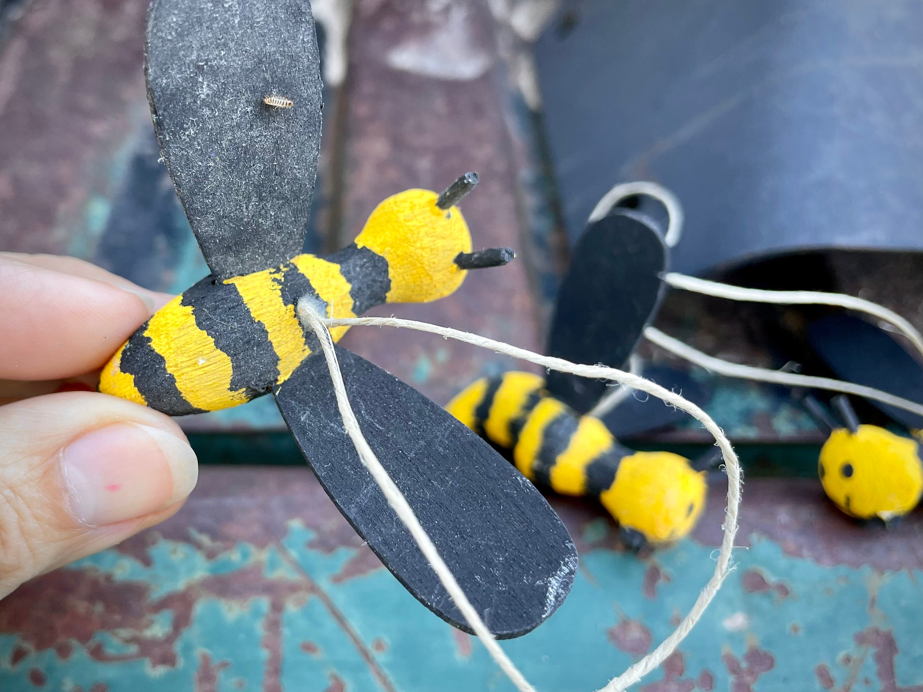 Three Navajo Bee Ornaments Painted Wood, Folk Art Insect Theme, Native ...
