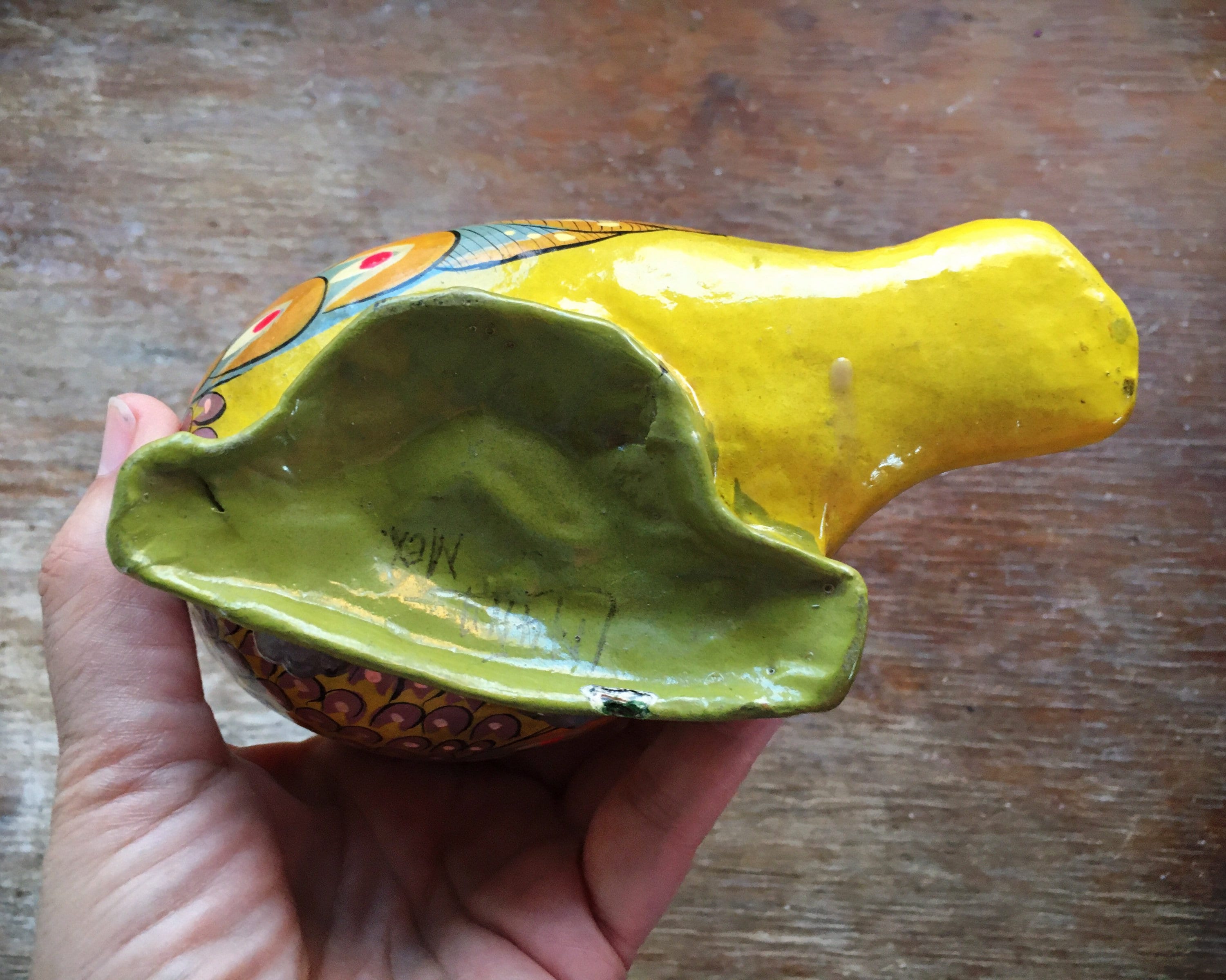 Yellow Paper Mache Owl from Tonala Mexico Folk Art, Give a Hoot Gift ...