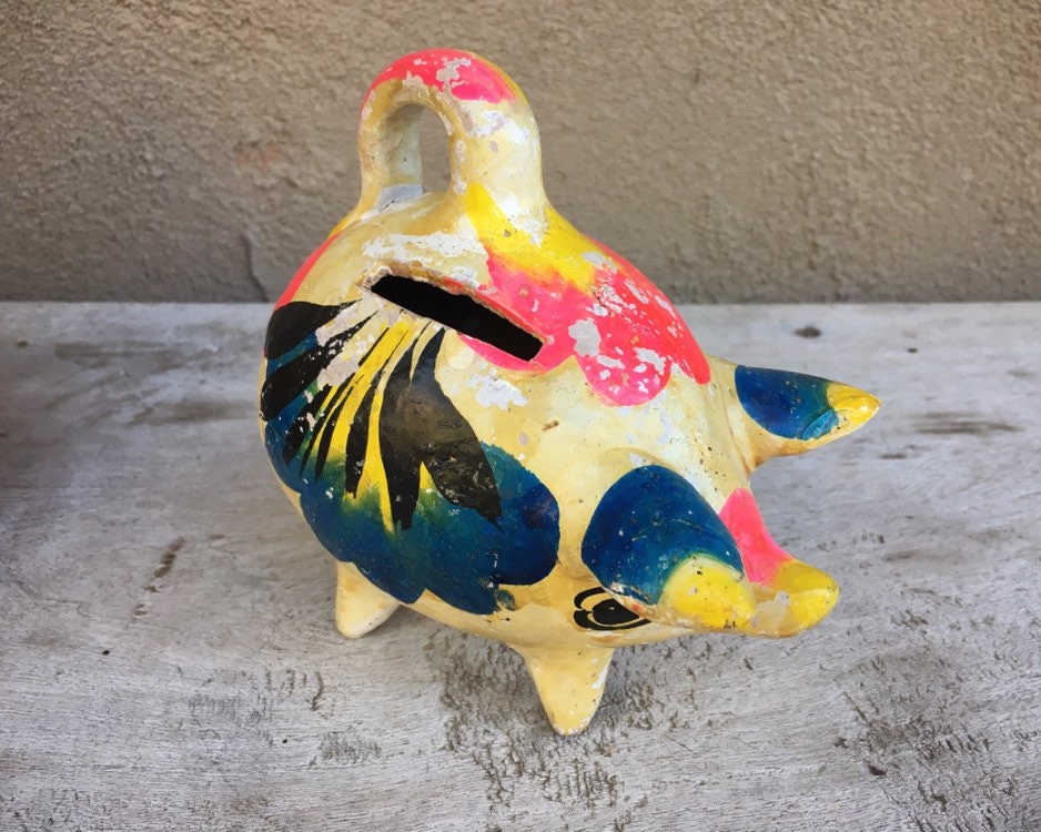 Vintage Mexican Pottery Souvenir Piggy Bank, Clay Pig Breakable Coin ...