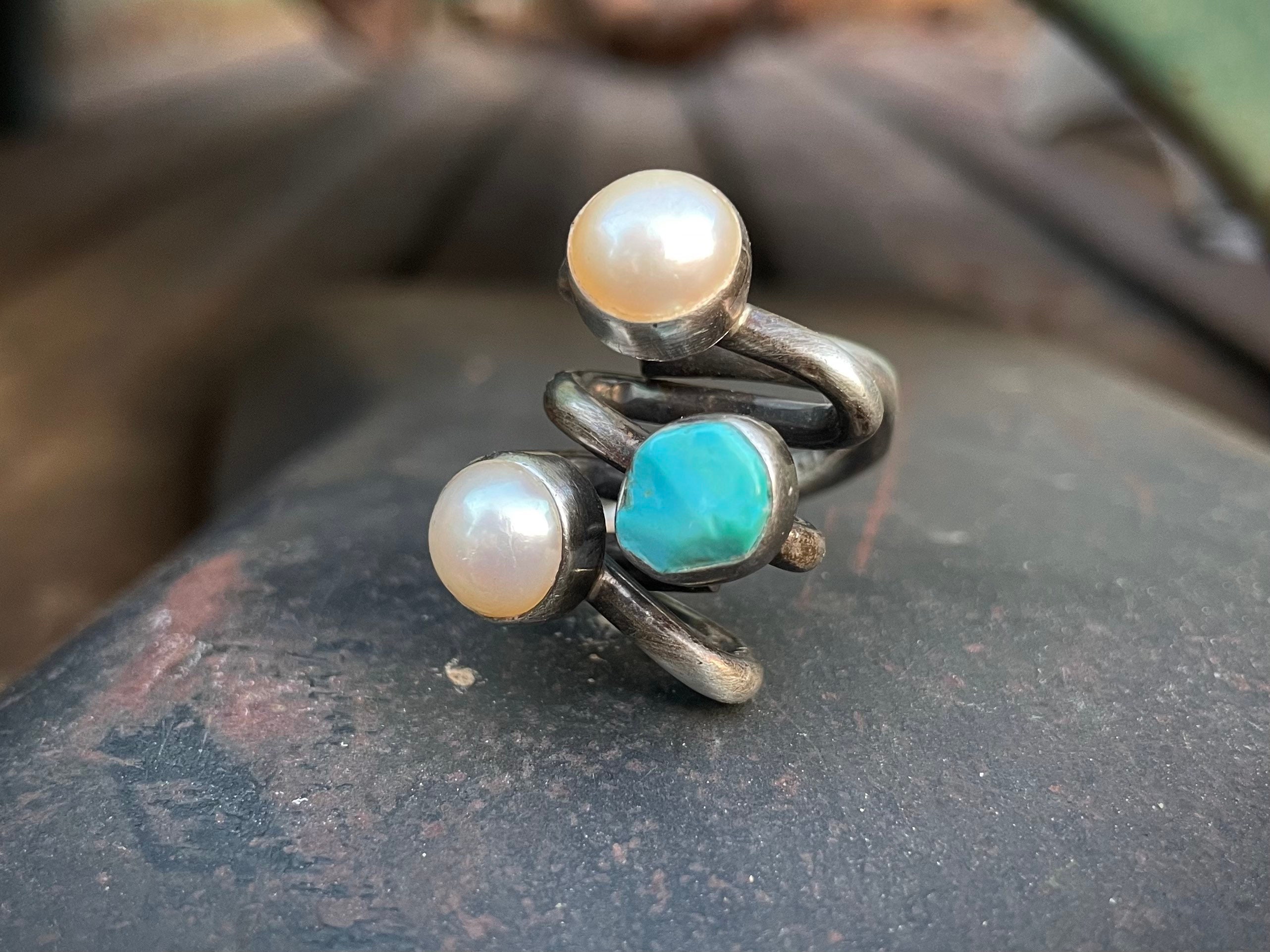 Vintage Lilly Barrack Sterling Silver Turquoise and Pearl Ring Approx ...