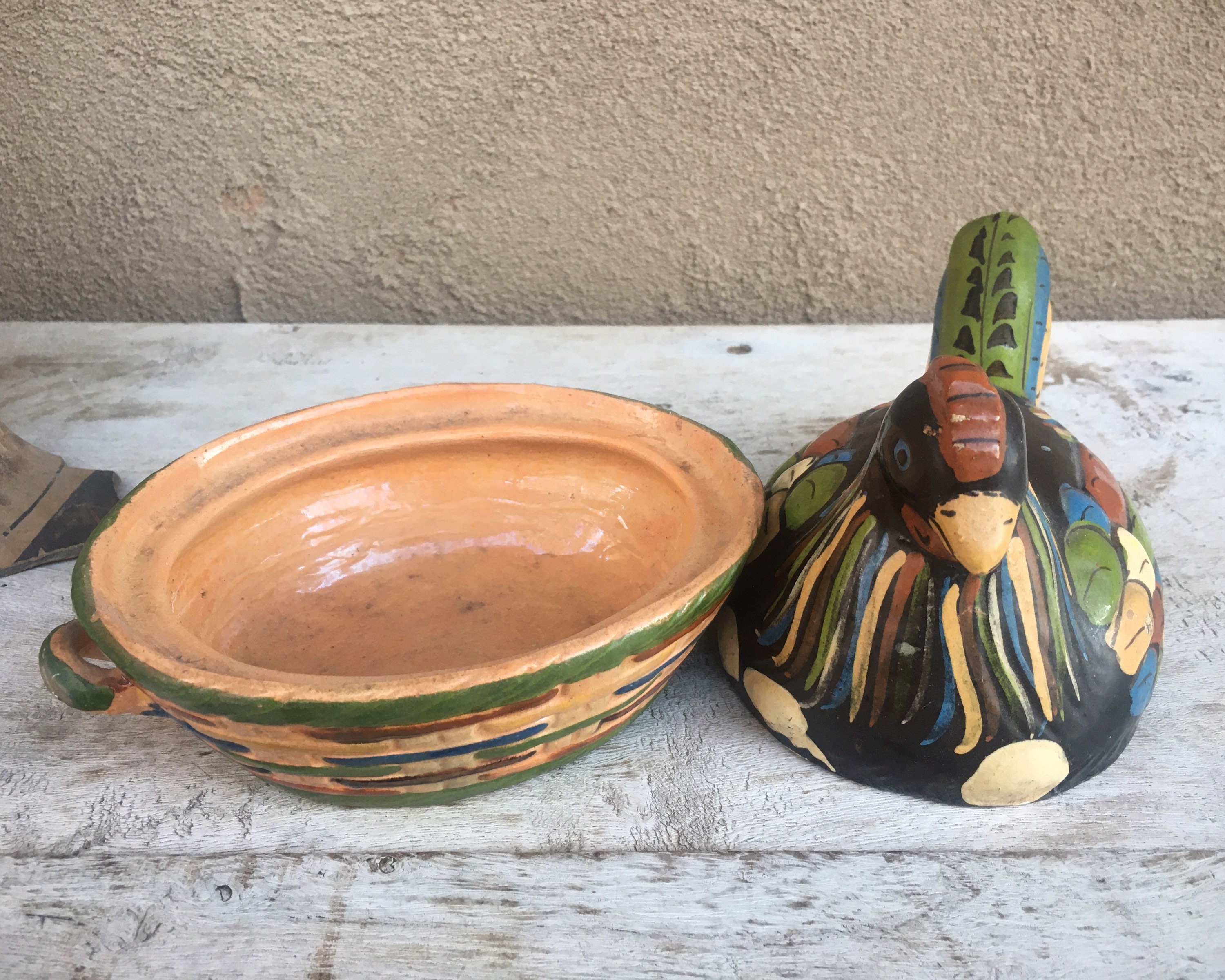 1950s Tlaquepaque Ceramic Chicken Covered Casserole Dish, Mexican Folk ...