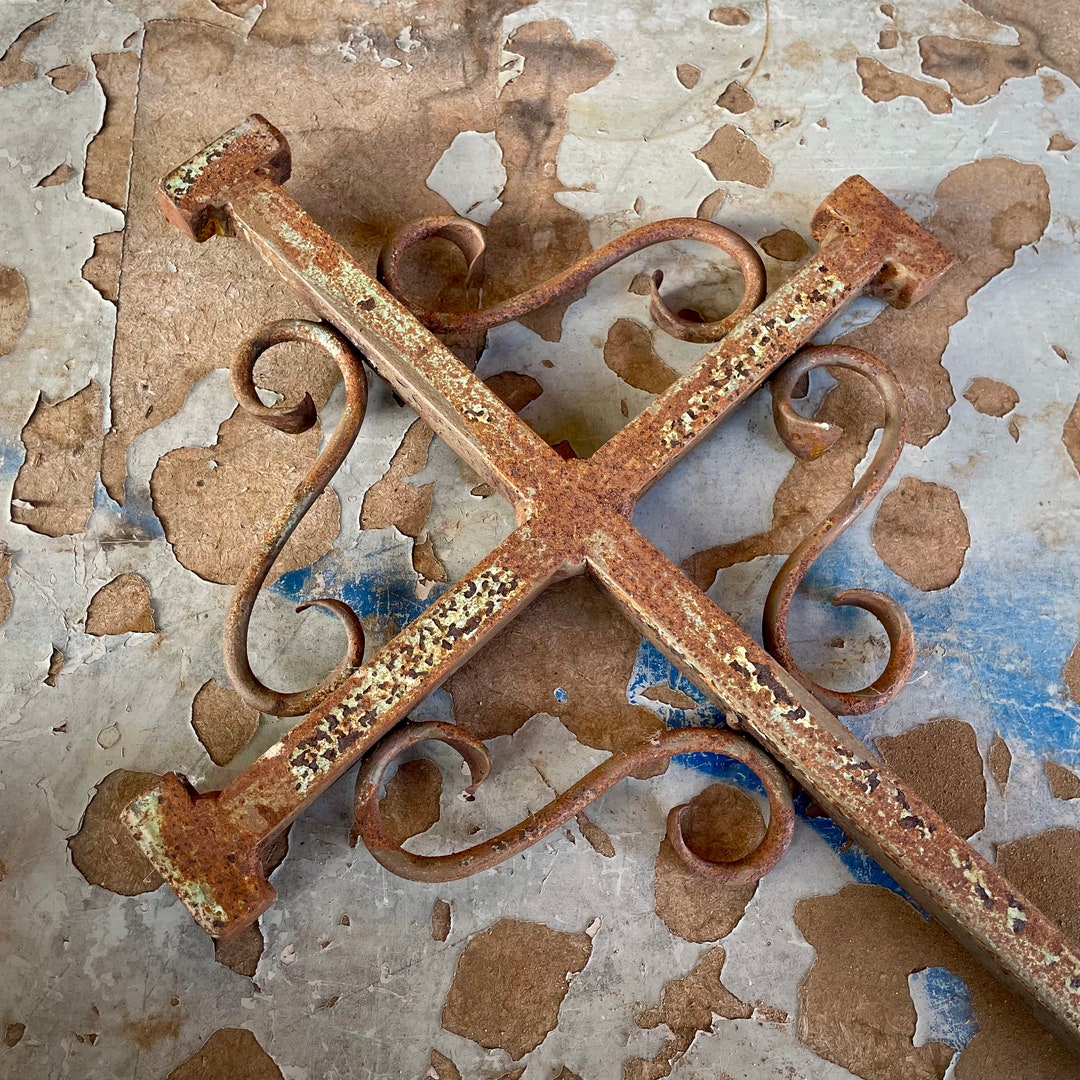 Heavy Vintage Mexican Wrought Iron Cross Wall Hanging, Rustic ...