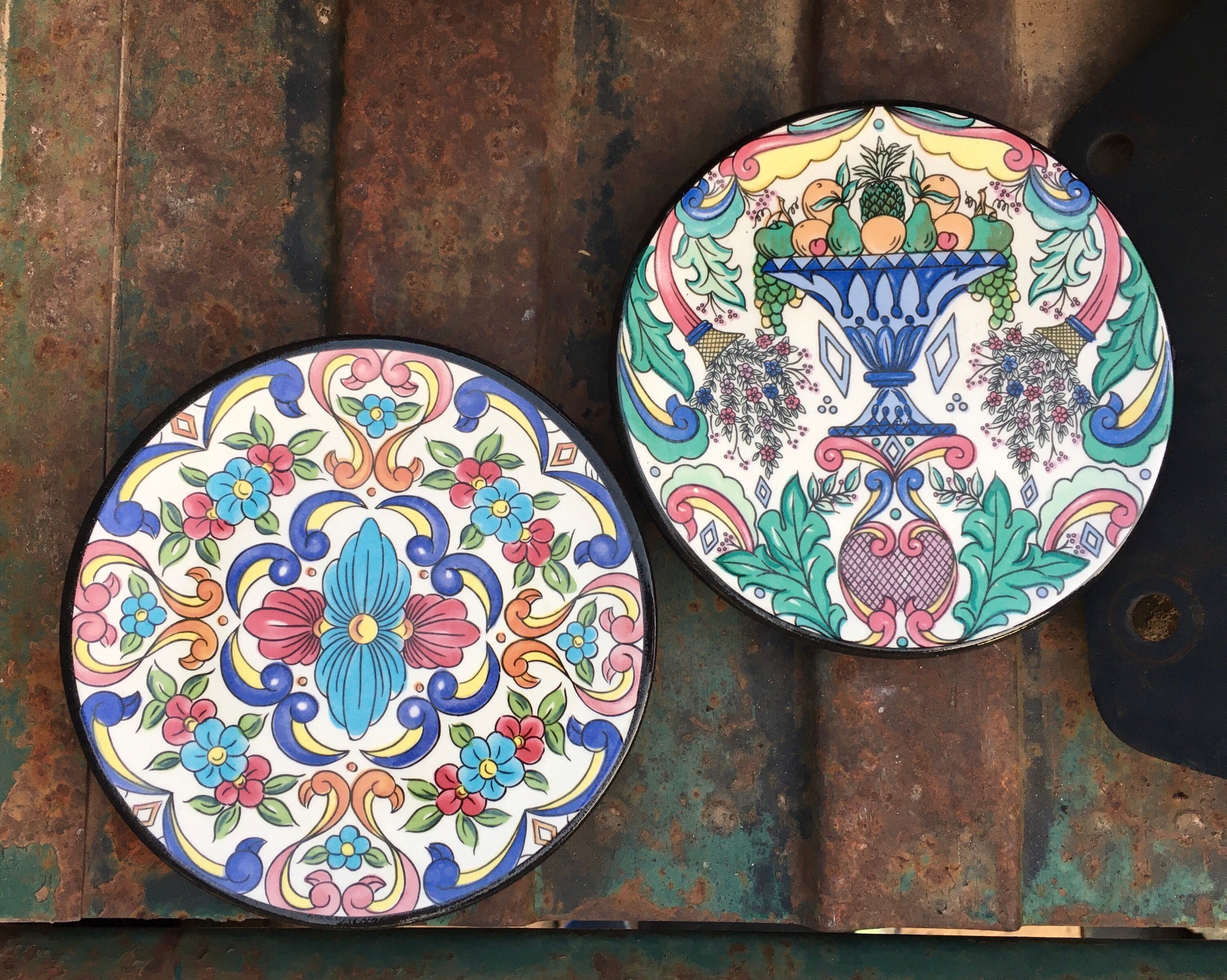 Two Handmade Spanish Miniature Wall Plates by Ceraplate, Blue and White ...