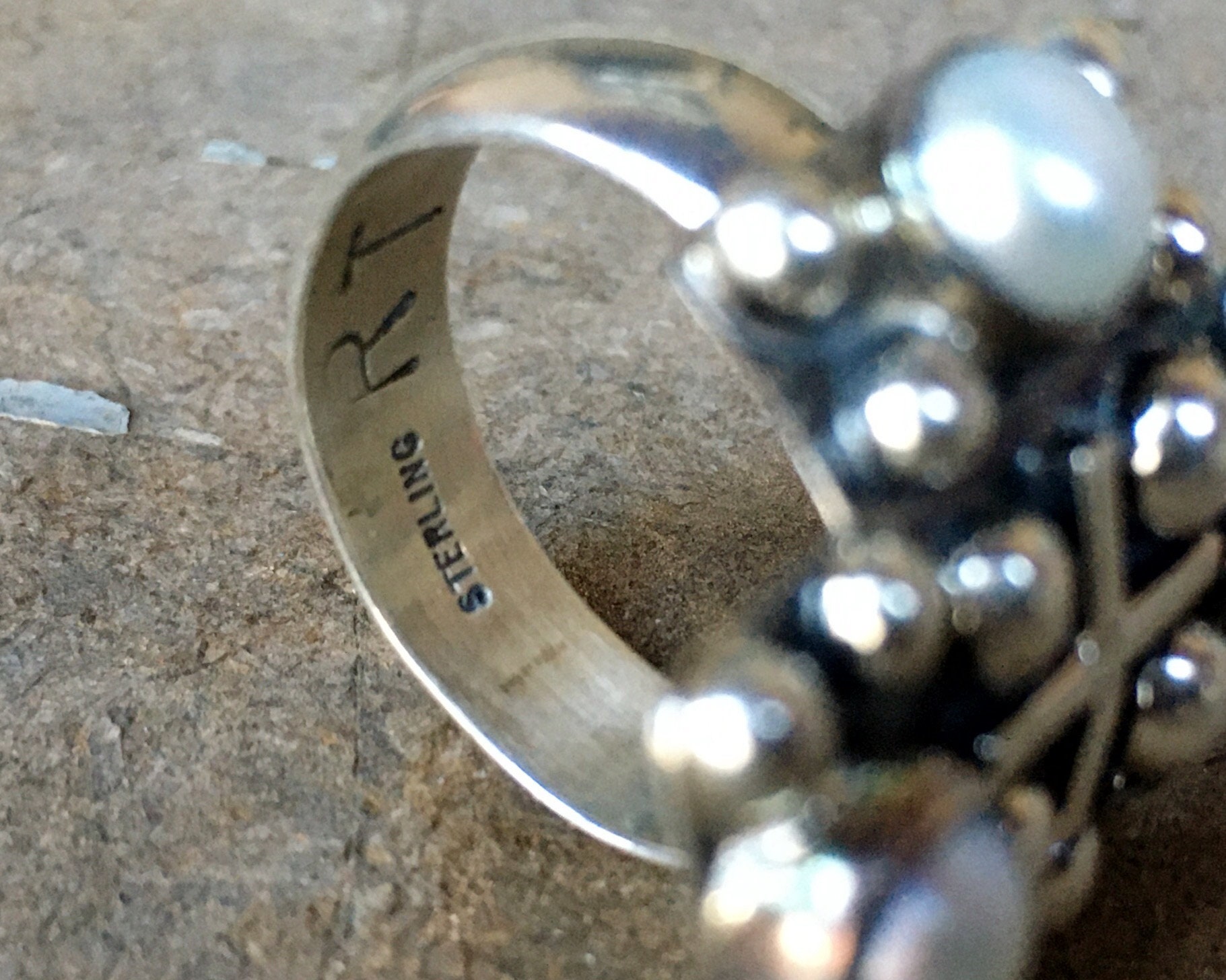 Size 9 Sterling Silver and Pearls Cross Ring by Navajo Ronald Tom ...