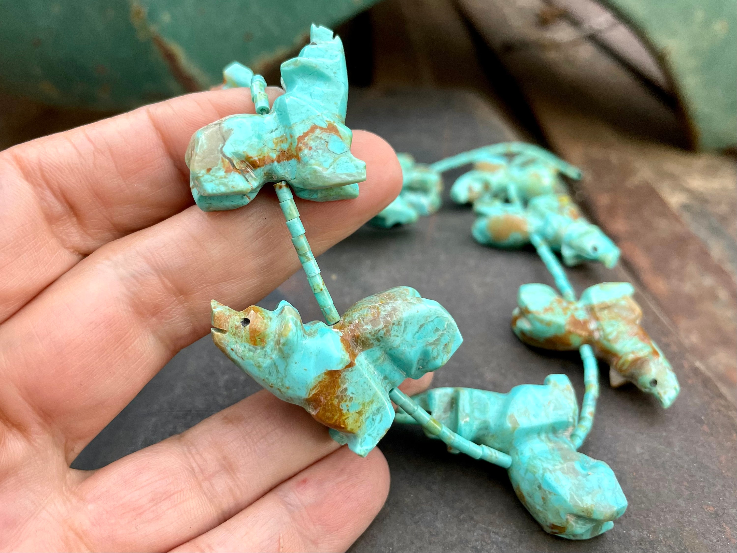 Vintage Carved Turquoise Bear Fetish Necklace Approx 24, Three ...