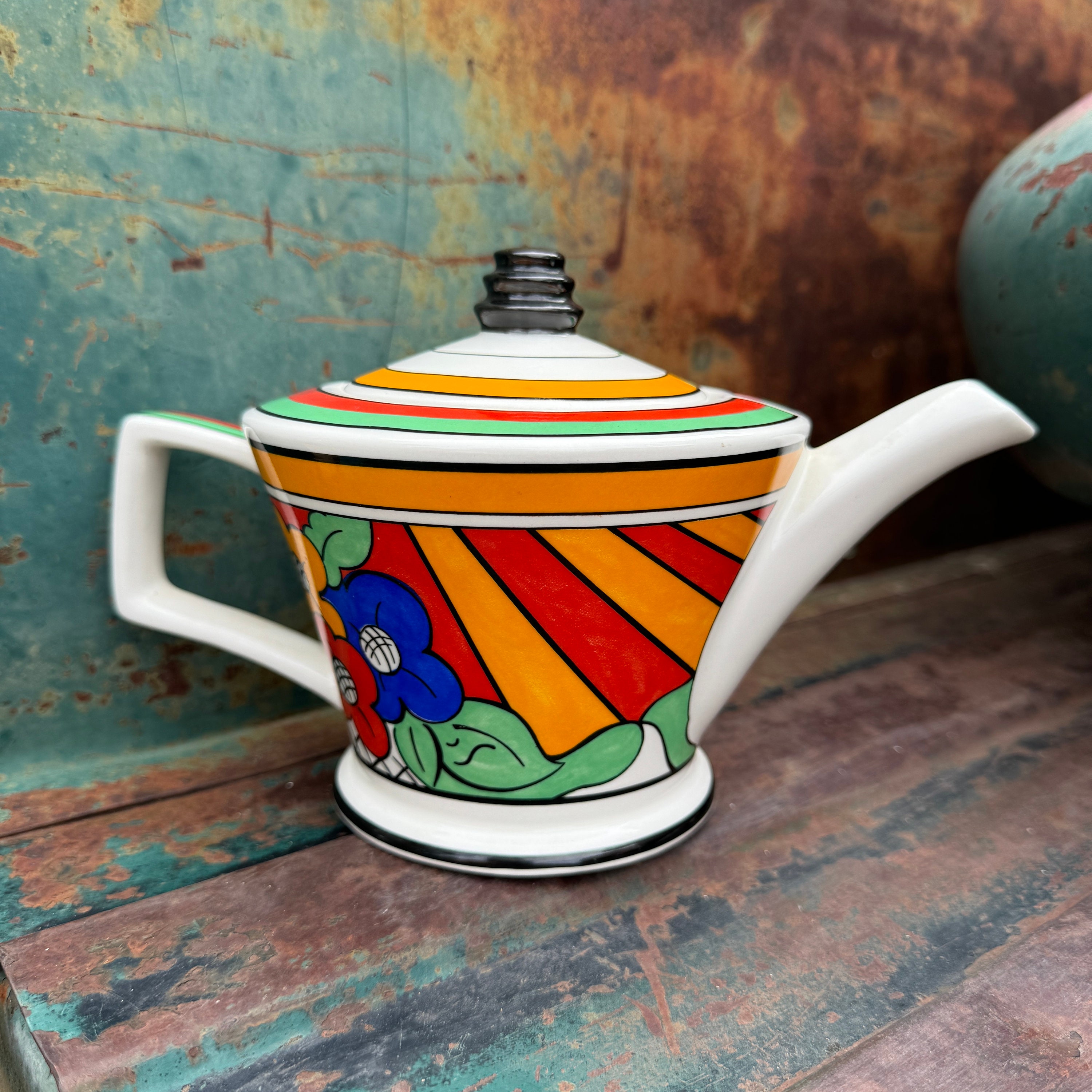 Vintage Reproduction Clarice Cliff Bizarre Ware Teapot, Art Deco Style ...