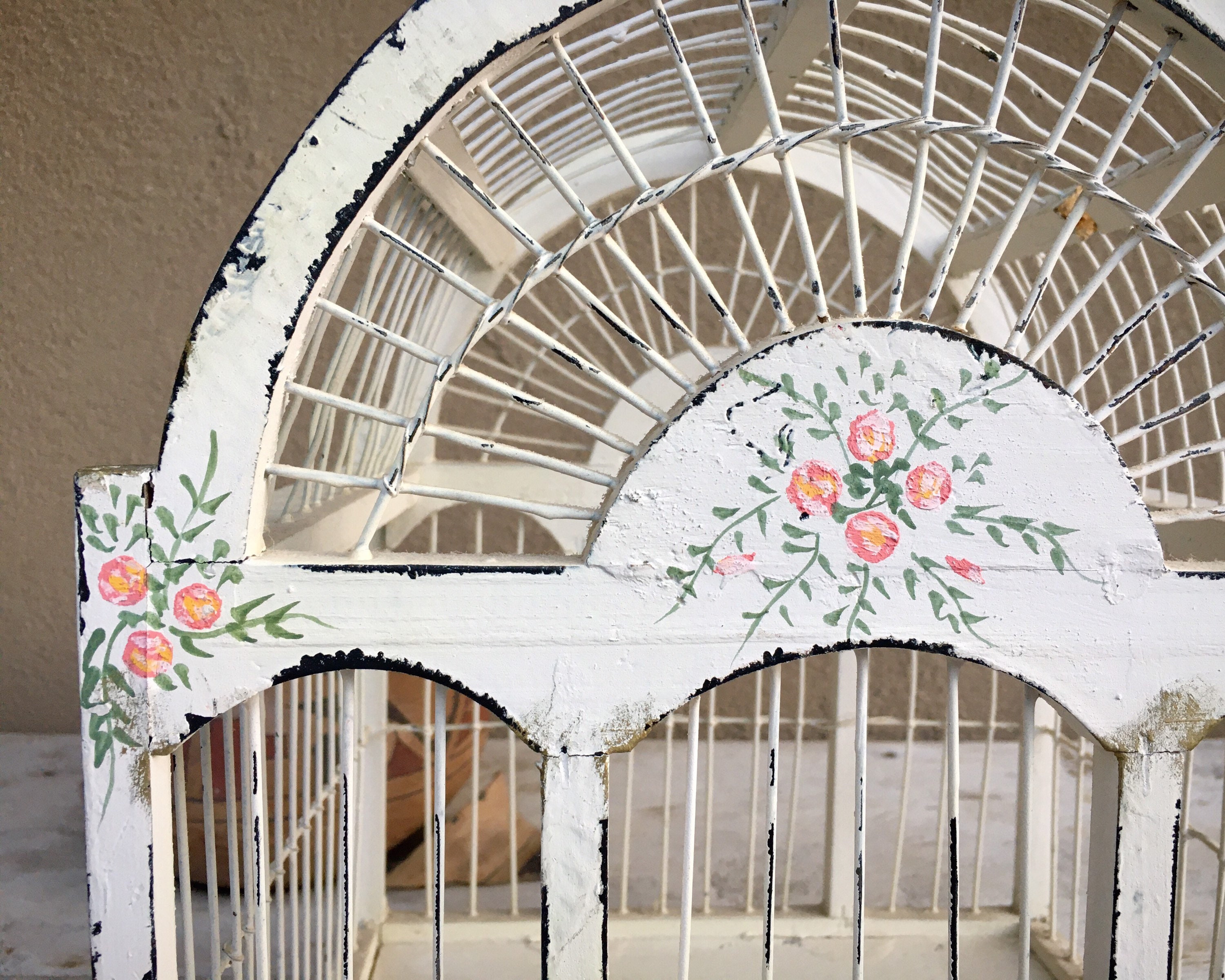 Distressed French Country Vintage Decorative Bird Cage Wood and Metal ...