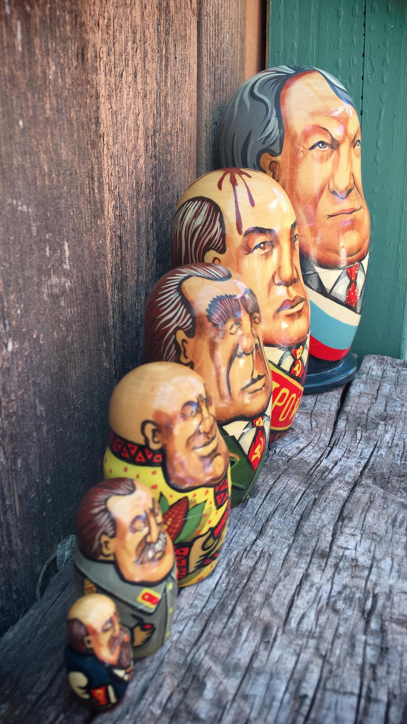 Set of six 1992 nesting dolls of Soviet Union leaders presidents ...
