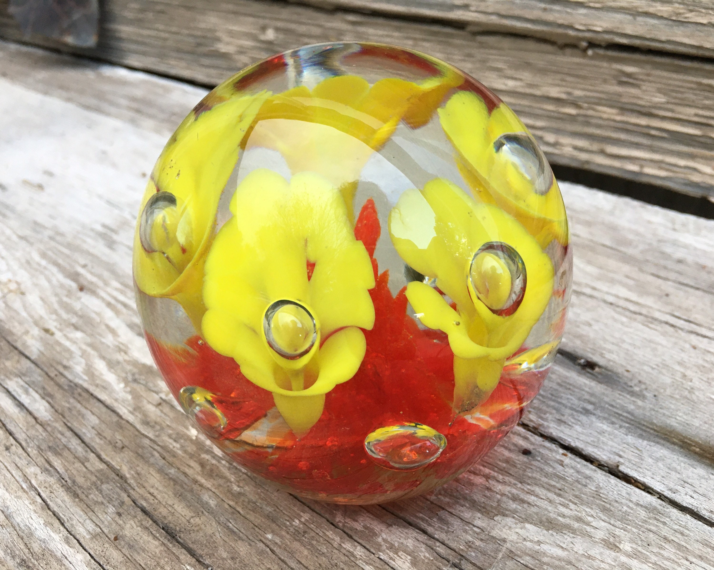 Vintage St. Clair Art Glass Paperweight Yellow Flower Orange Background ...