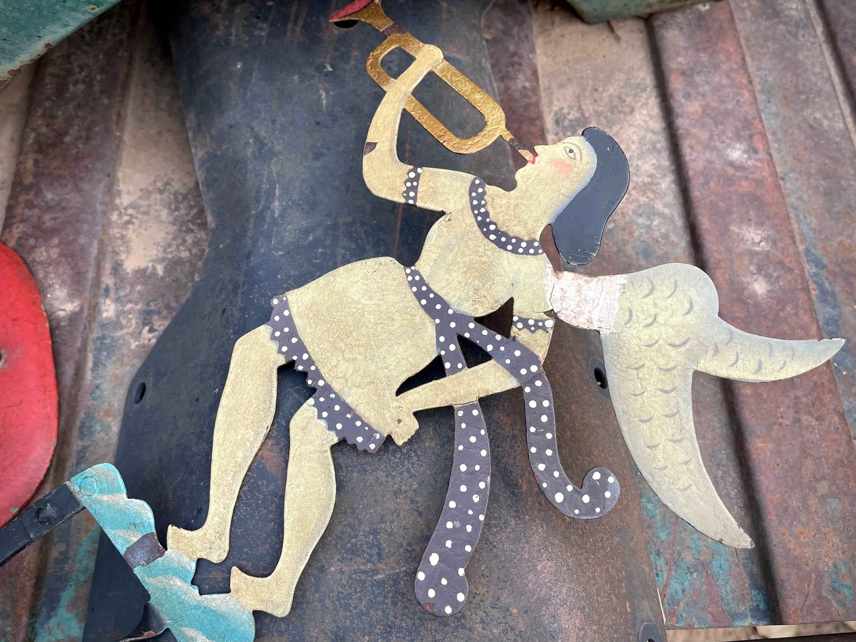 Vintage Metal Angel with Trumpet Skyhook Folk Art Balance Toy Pendulum ...