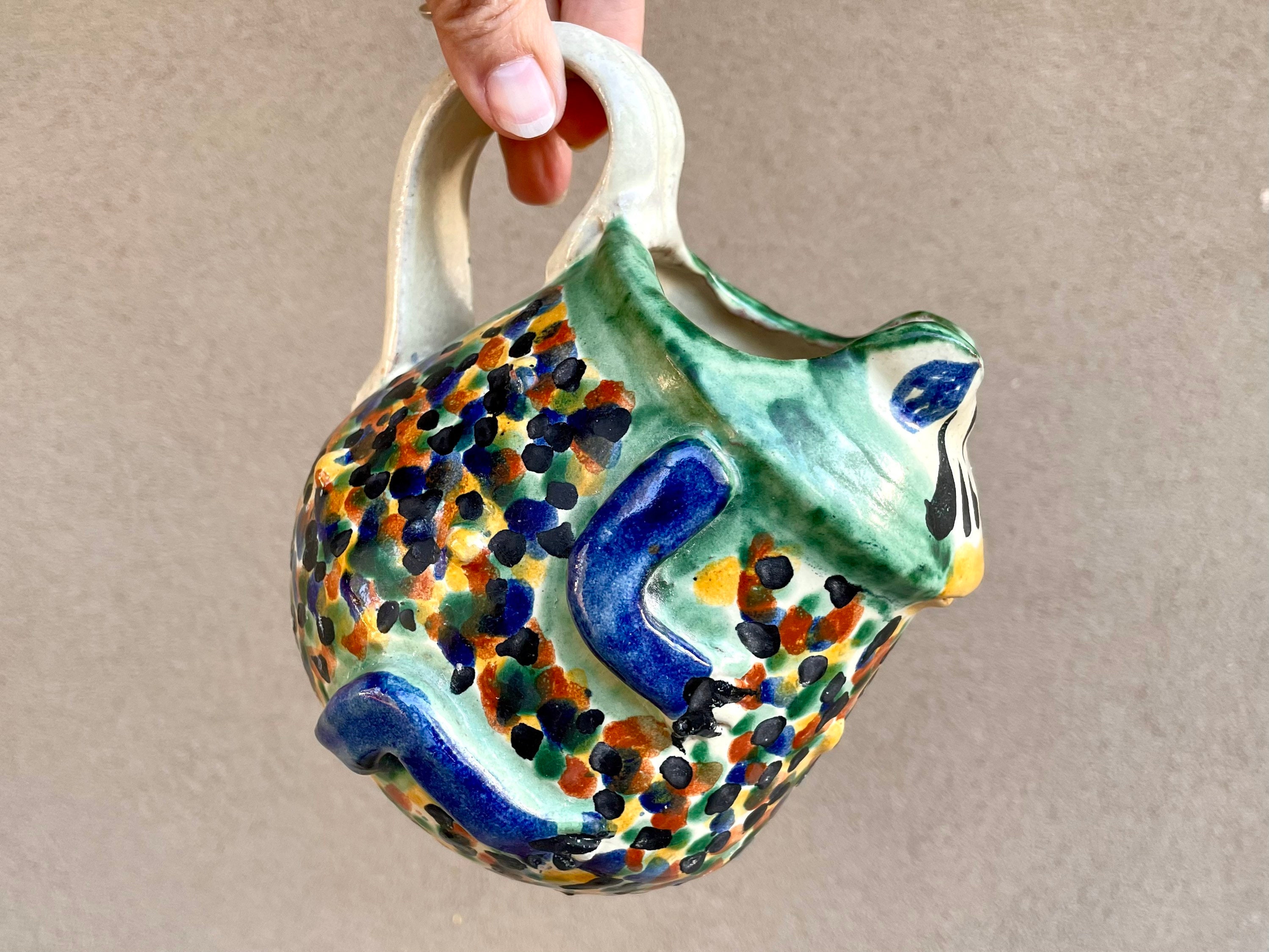 Vintage Talavera Pottery Frog Pitcher About 5.75 Tall, Confetti Glaze ...