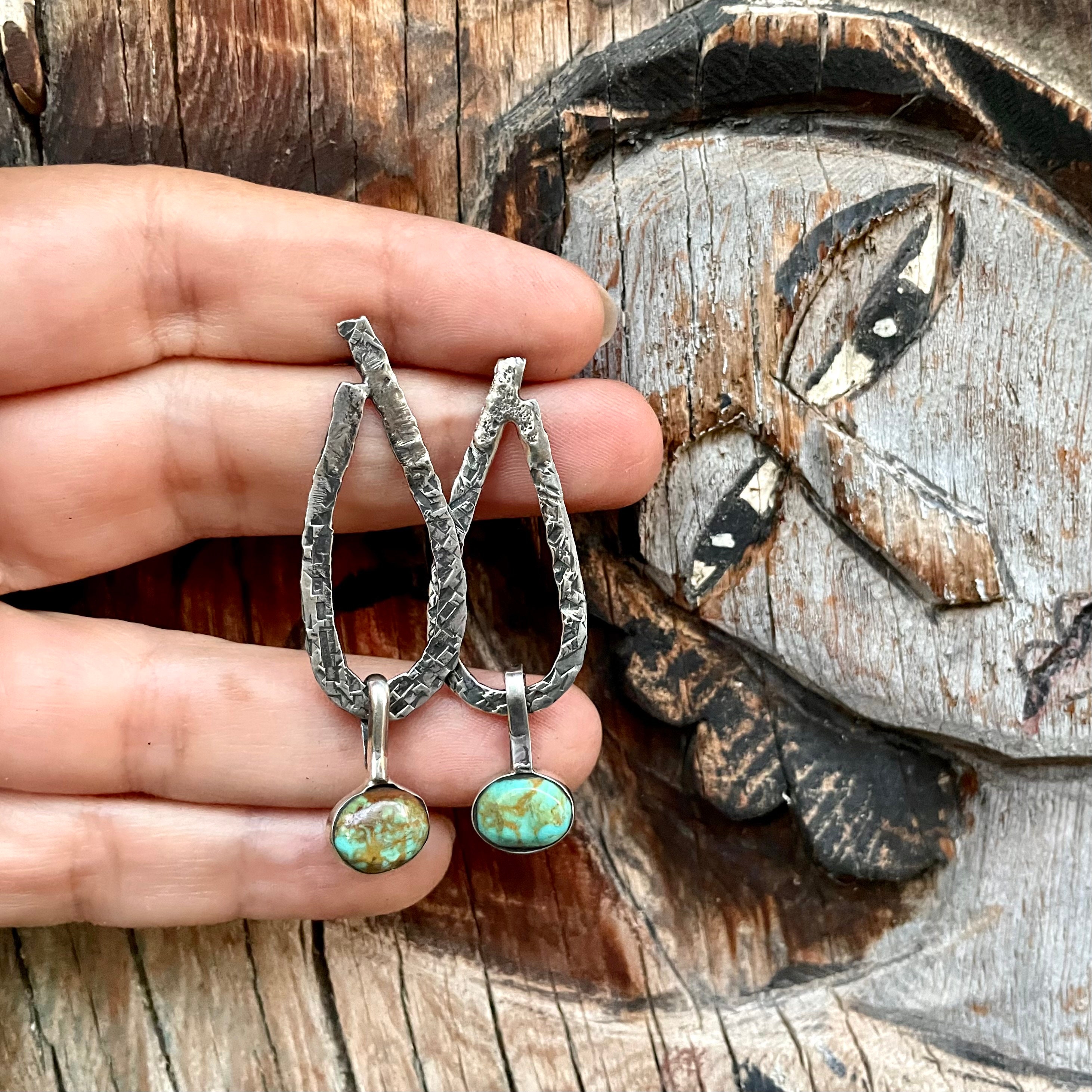 Hammered Sterling Silver Teardrop Post with Green Turquoise Drop, Light ...