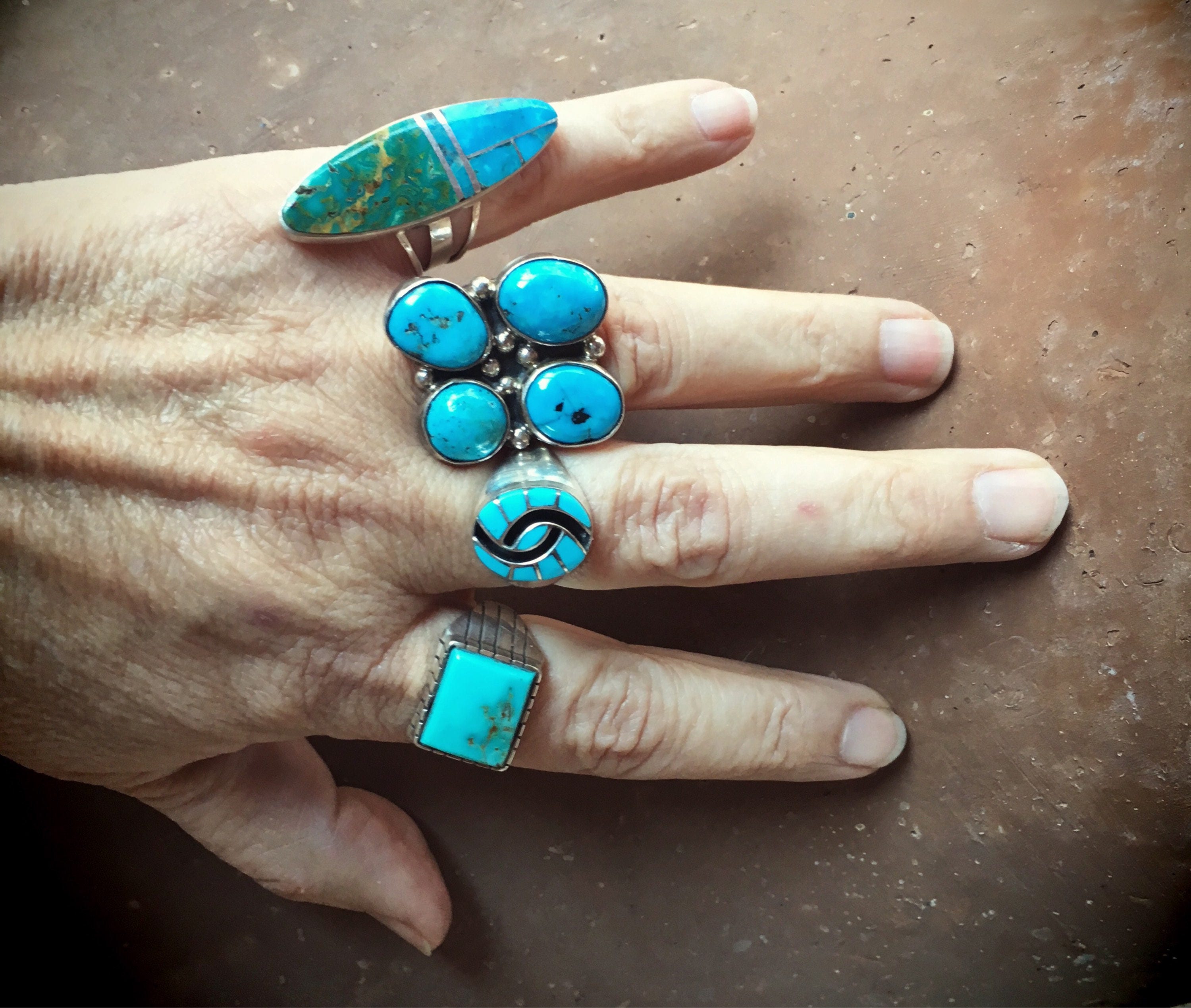 Large Turquoise Ring Native American Ring Channel Inlay, Turquoise ...