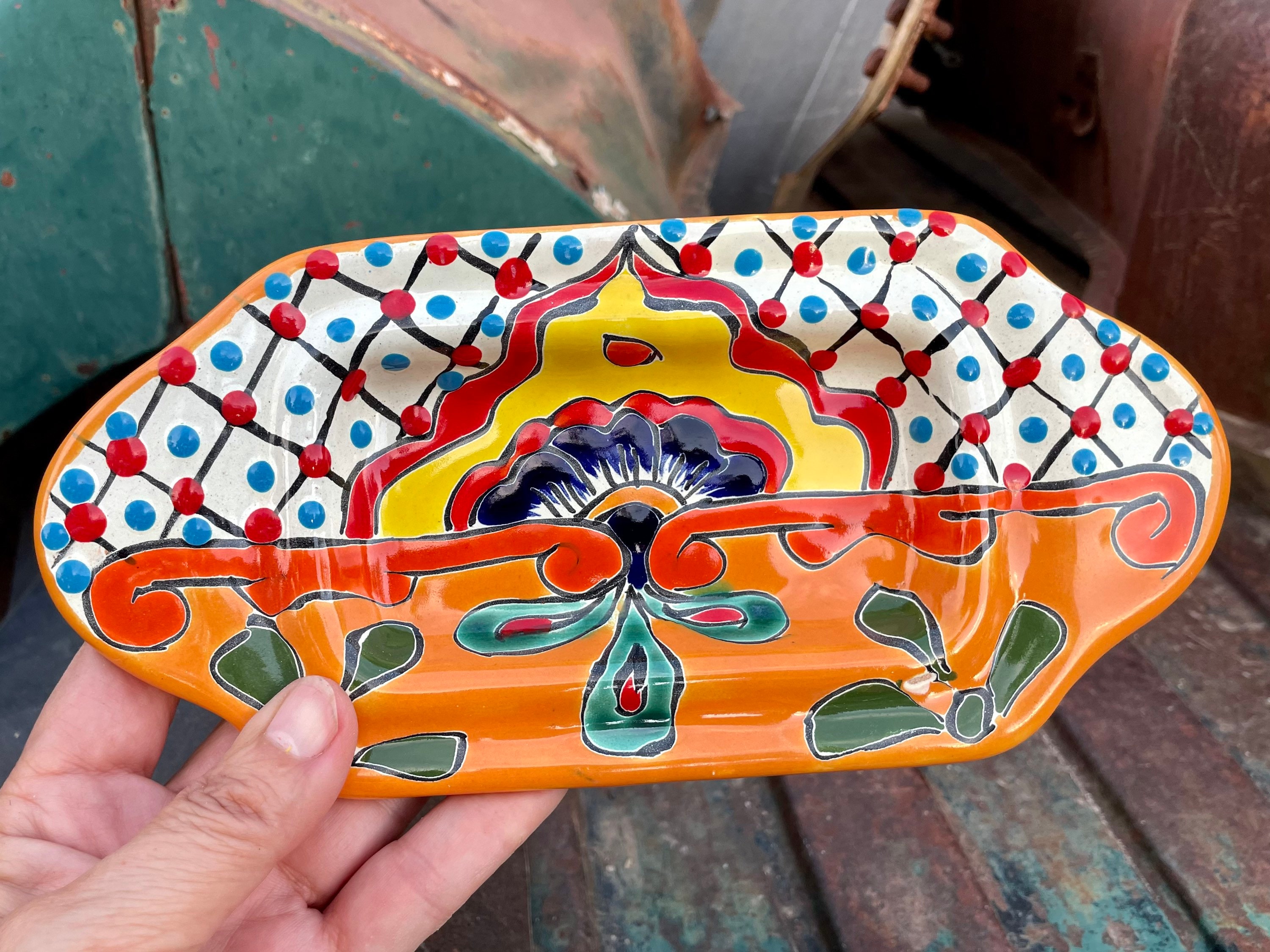 Vintage Colorful Mexican Talavera Pottery Lidded Butter Dish, Rustic ...