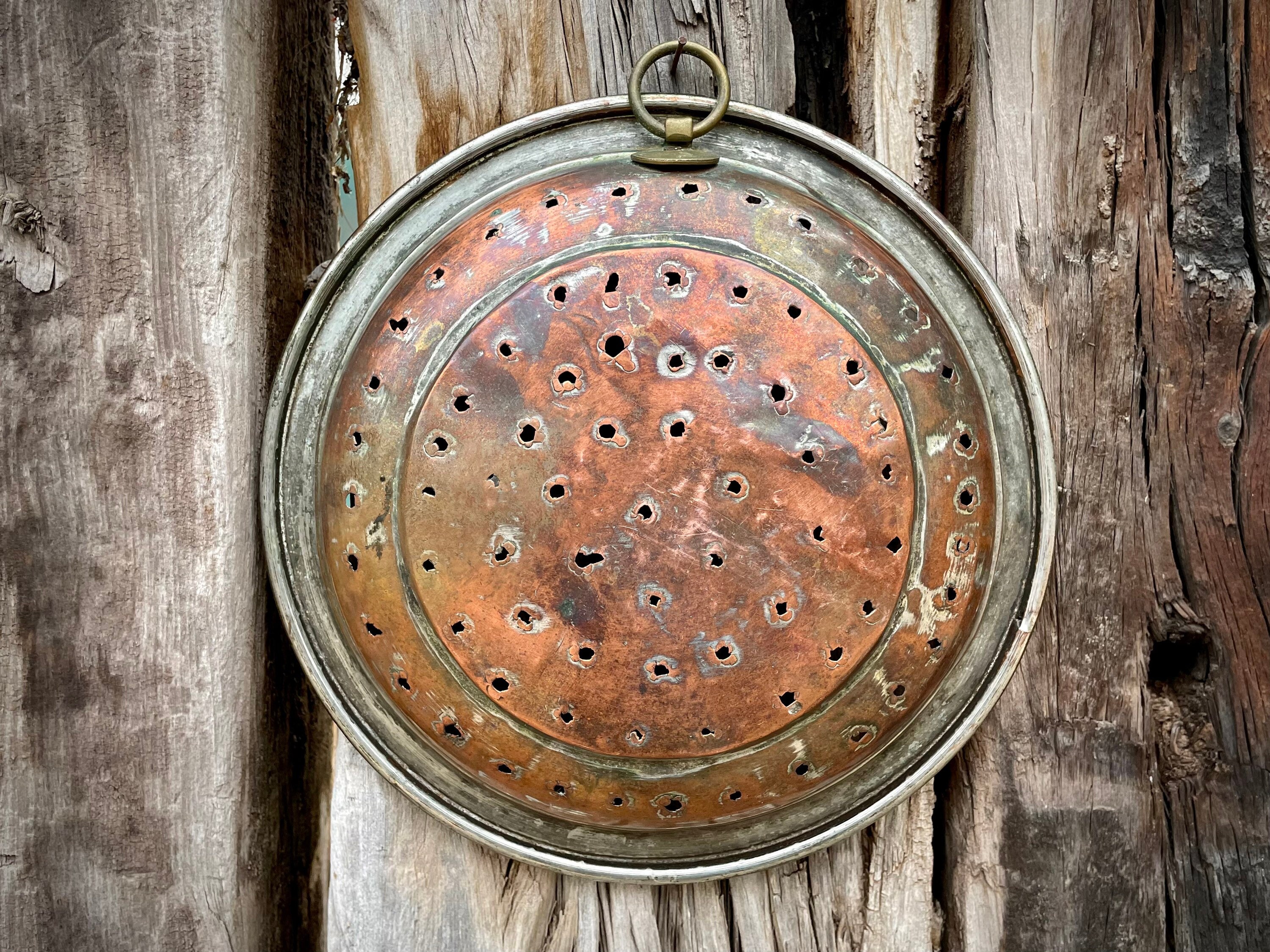 Heavy Vintage Copper Collander Strainer Shallow with Rolled Edges ...