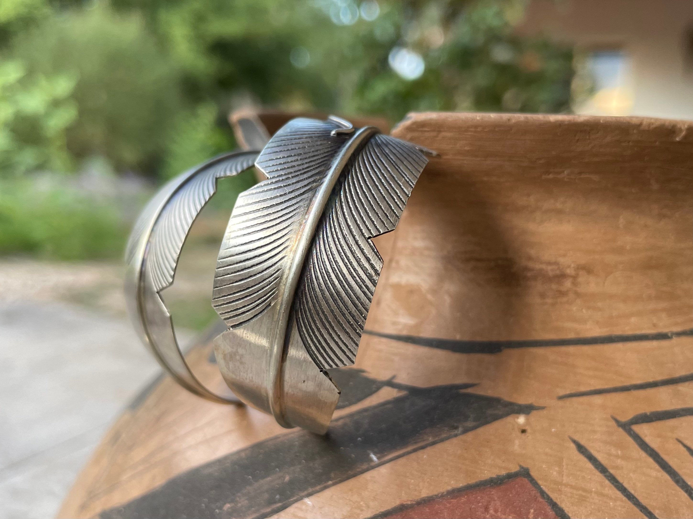 Navajo Chris Charley Sterling Silver Feather Hoop Earrings for Women ...