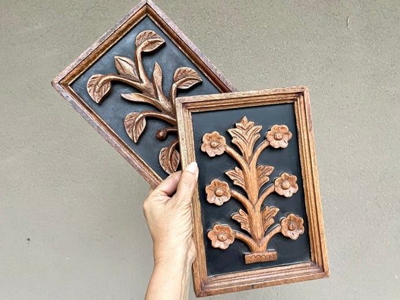 Set of Two Carved Wood Wall Plaques Medium-small Size Vintage - Etsy