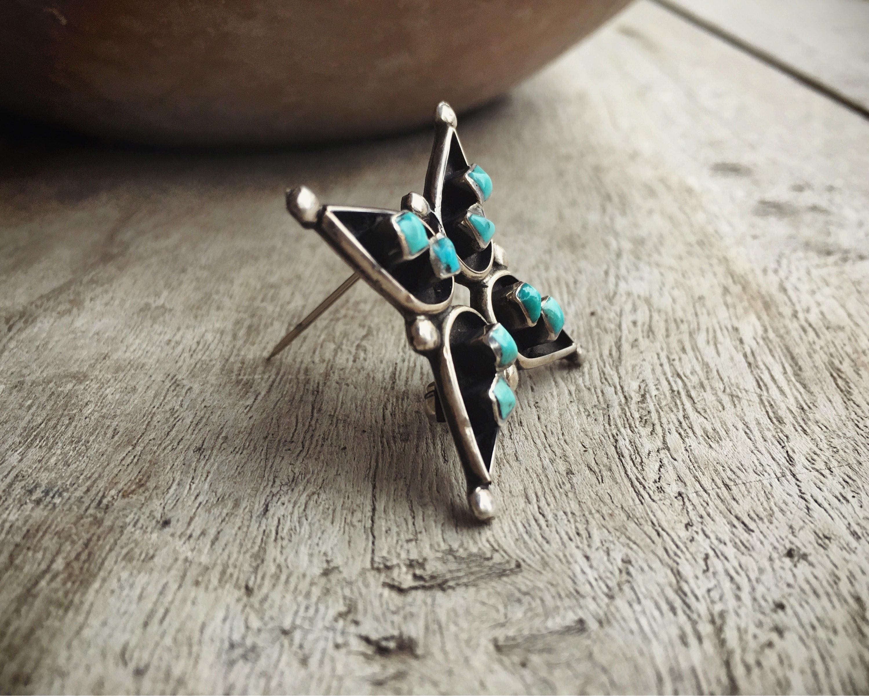 Silver Turquoise Cross Star Brooch, Old Pawn Native American Indian ...