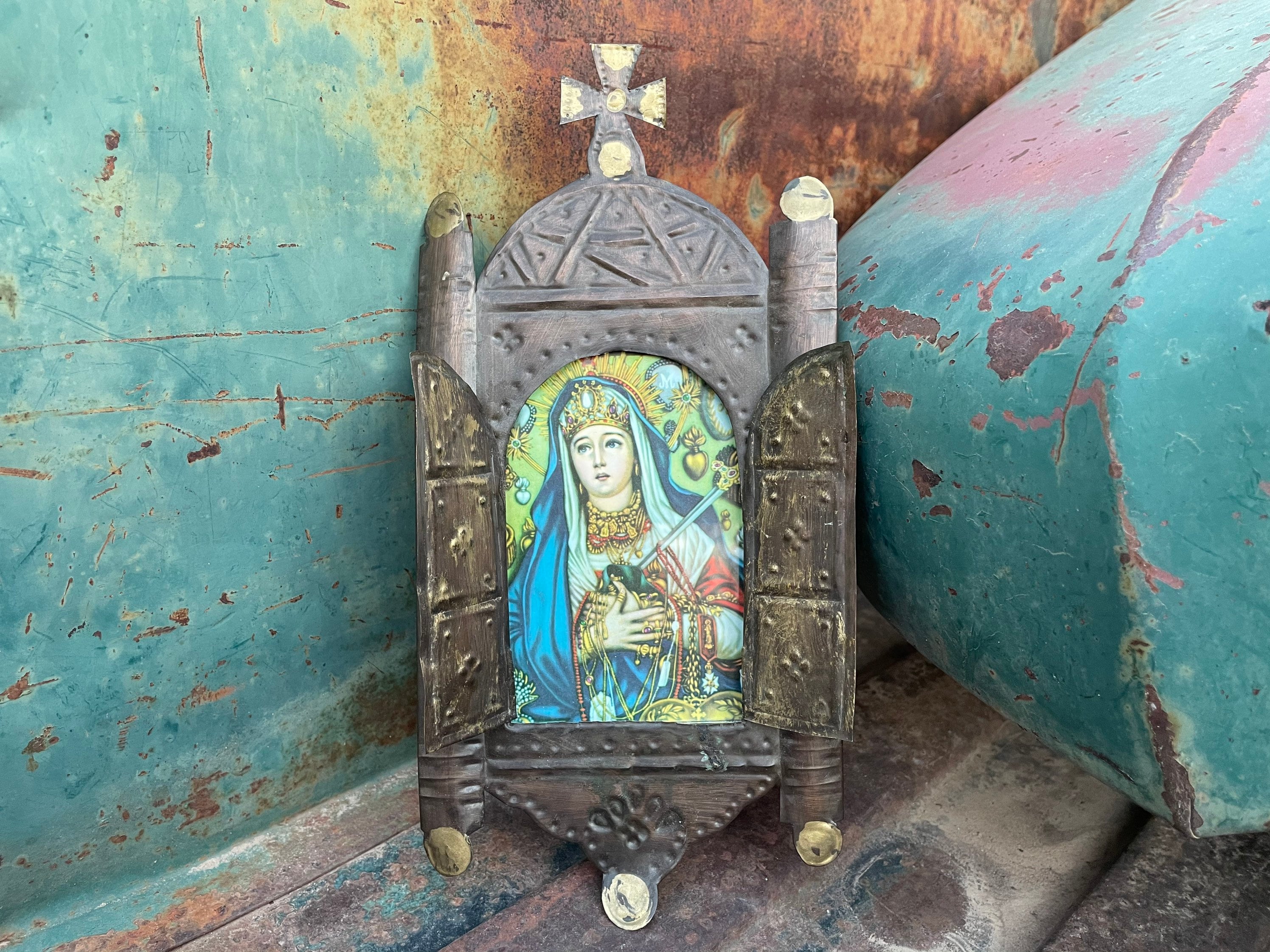 Small Mexican Tin Shrine Wall Hanging with Dolorosa, Catholic Gifts ...