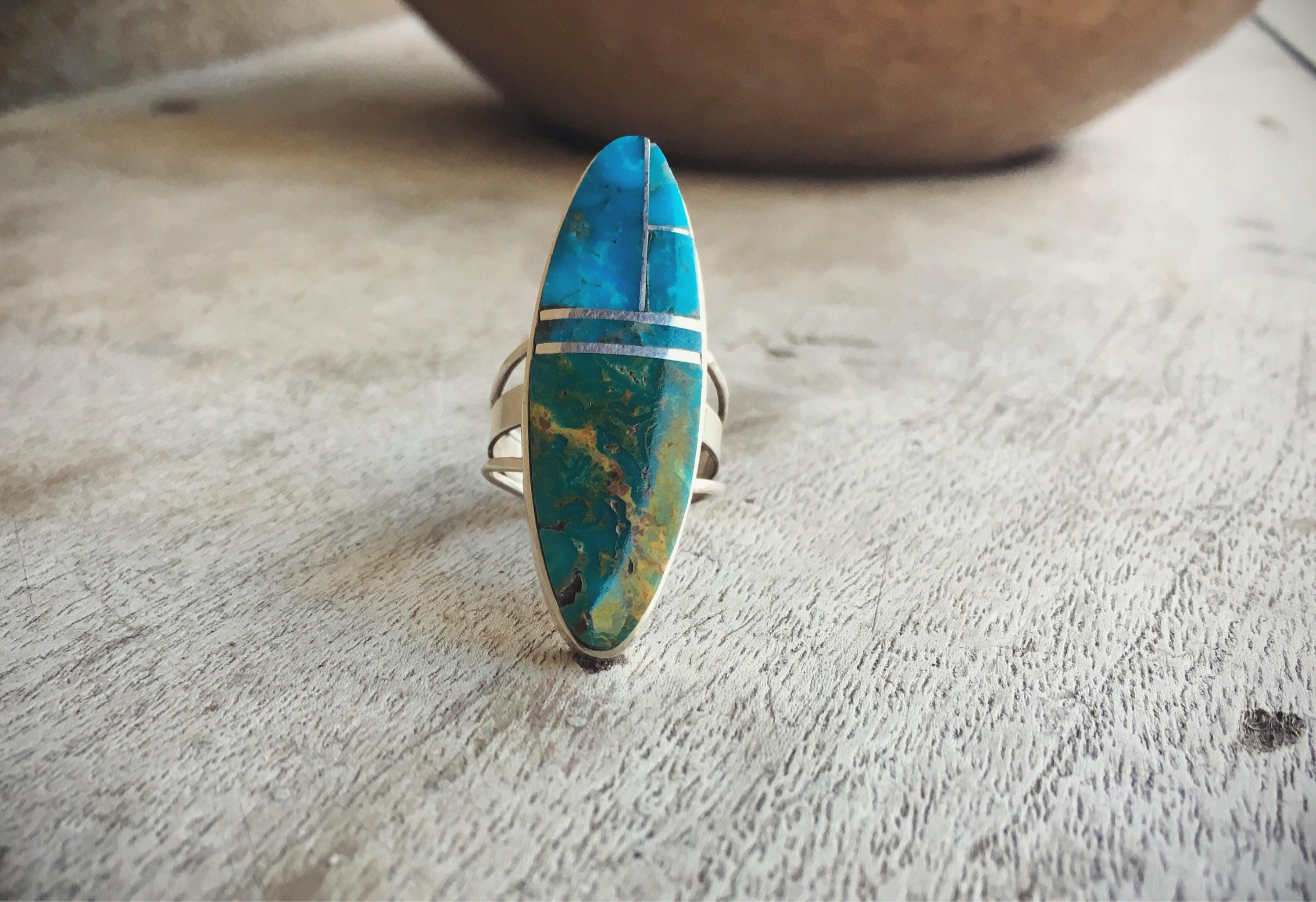 Large Turquoise Ring Native American Ring Channel Inlay, Turquoise ...